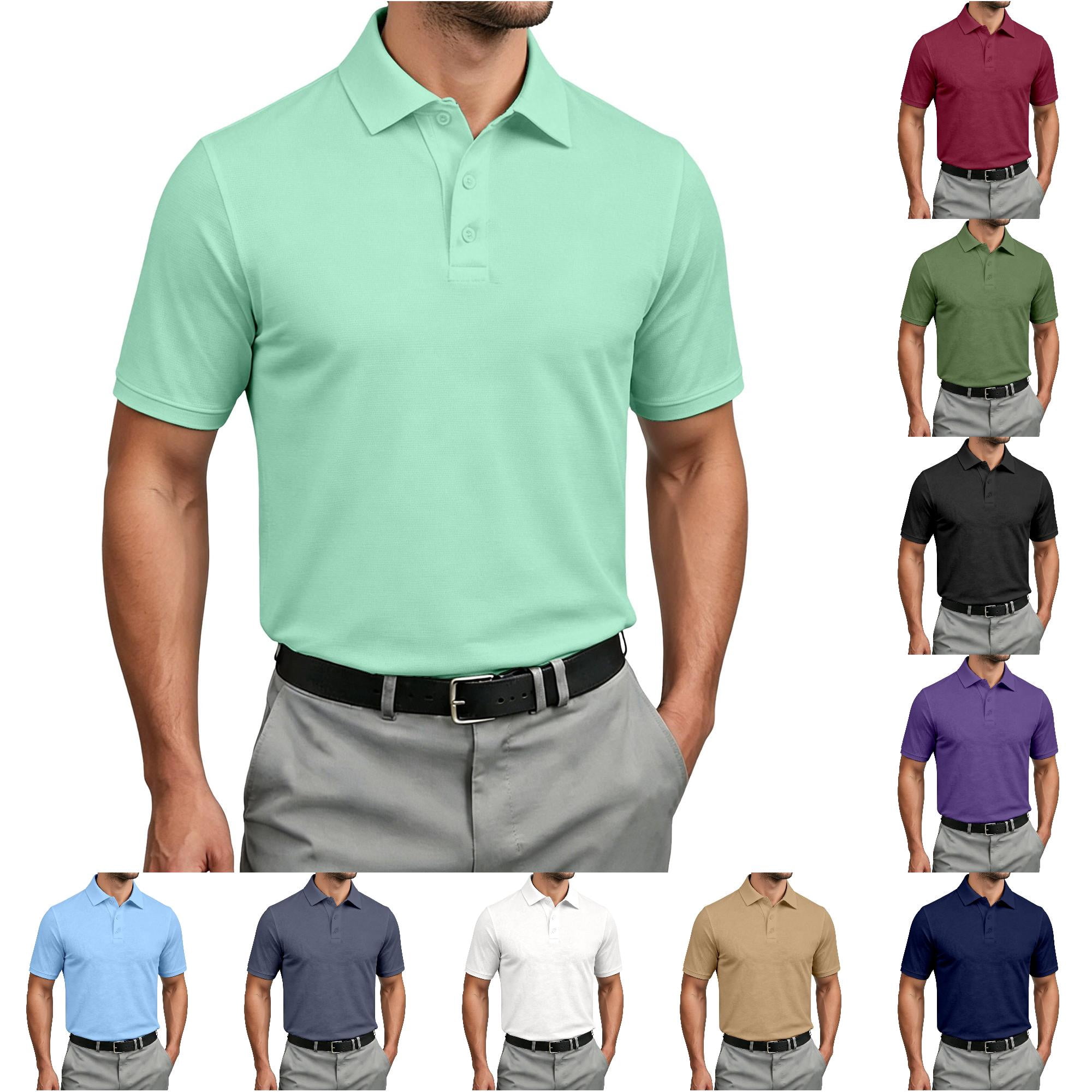 Afdoent Mens Polo Shirts Solid Color Casual Breathable Short Sleeve ...