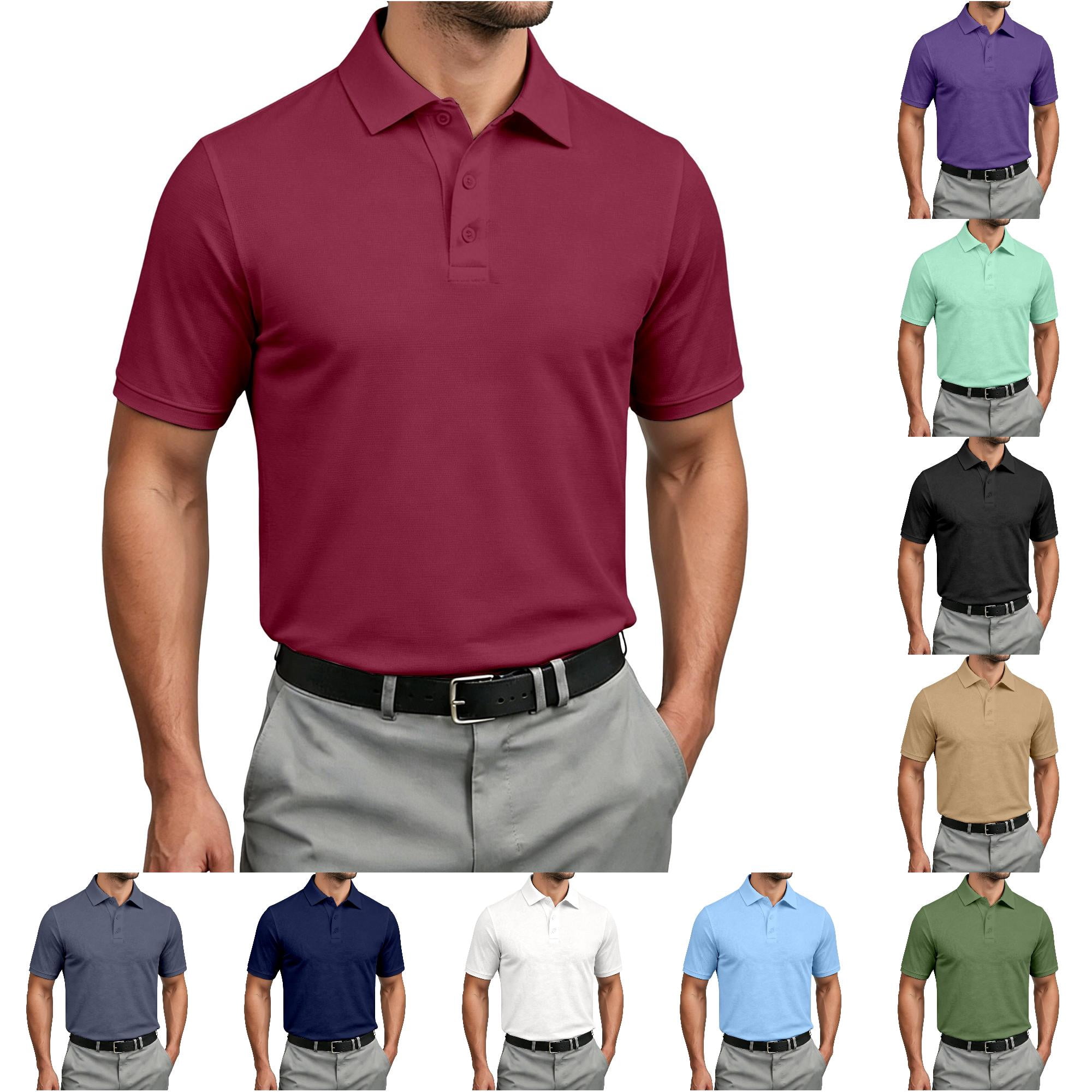 Afdoent Mens Polo Shirts Solid Color Casual Breathable Short Sleeve ...