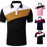 Afdoent Mens Polo Shirts Summer Color Block Lapel Short Sleeve Shirt ...
