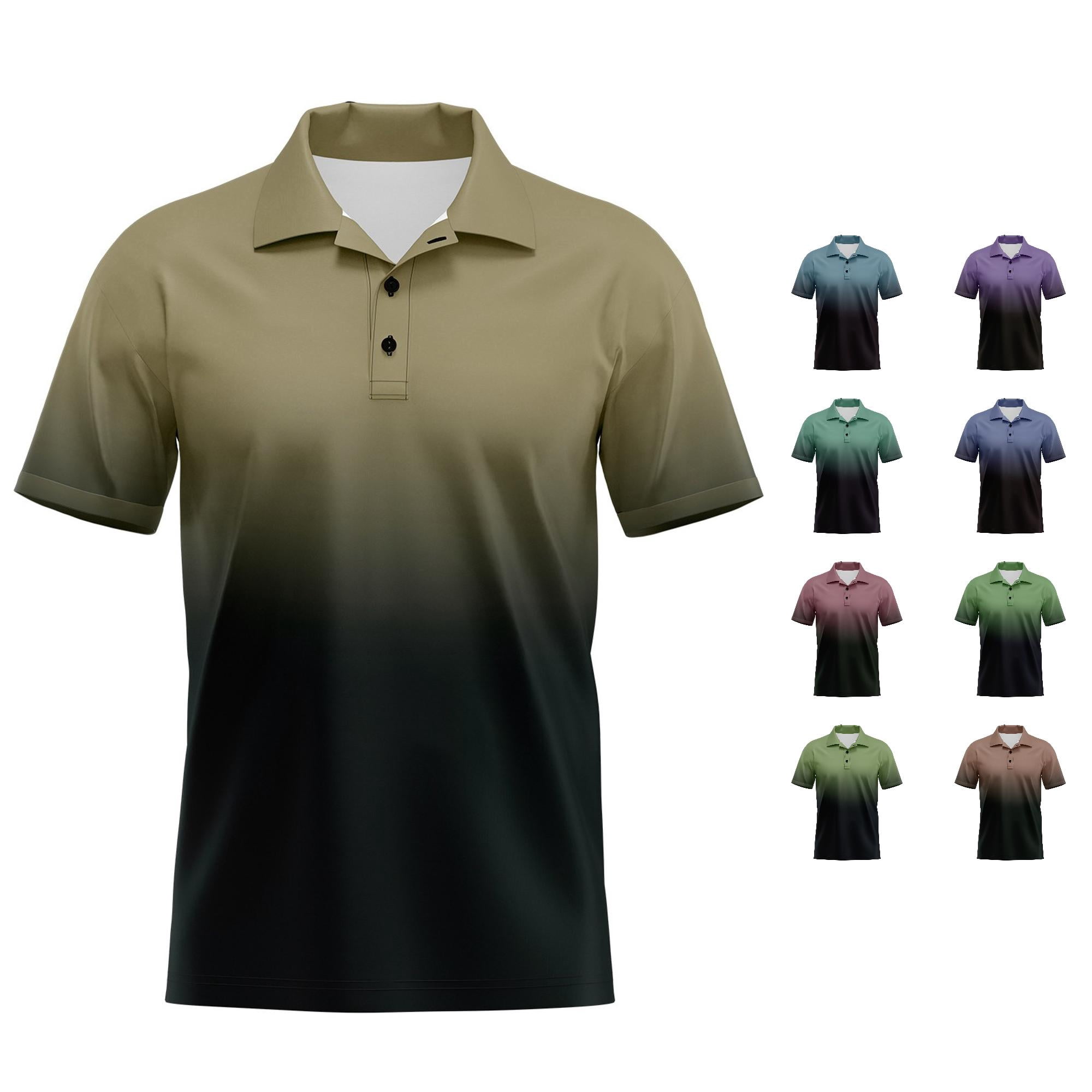 Afdoent Mens Polo Shirts Summer Gradient Men's Lapel Short Sleeve ...