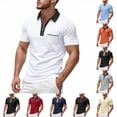 Afdoent Mens Polo Shirts Zipper Down Collar Color Block Gradient Short ...