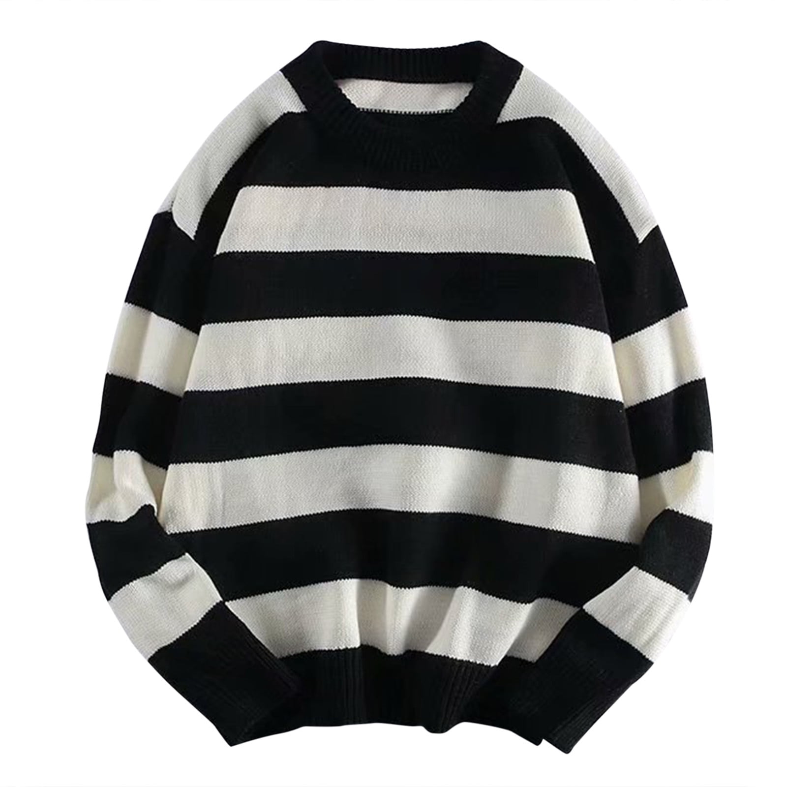 Afdoent Mens Sweater Male Casual Stripe Rip Sleeve Sweater Long Sleeve ...