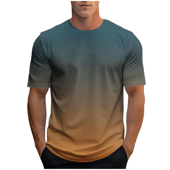 Afdoent Mens T Shirts Gradient Print Short Sleeve T Shirt Casual Crew ...