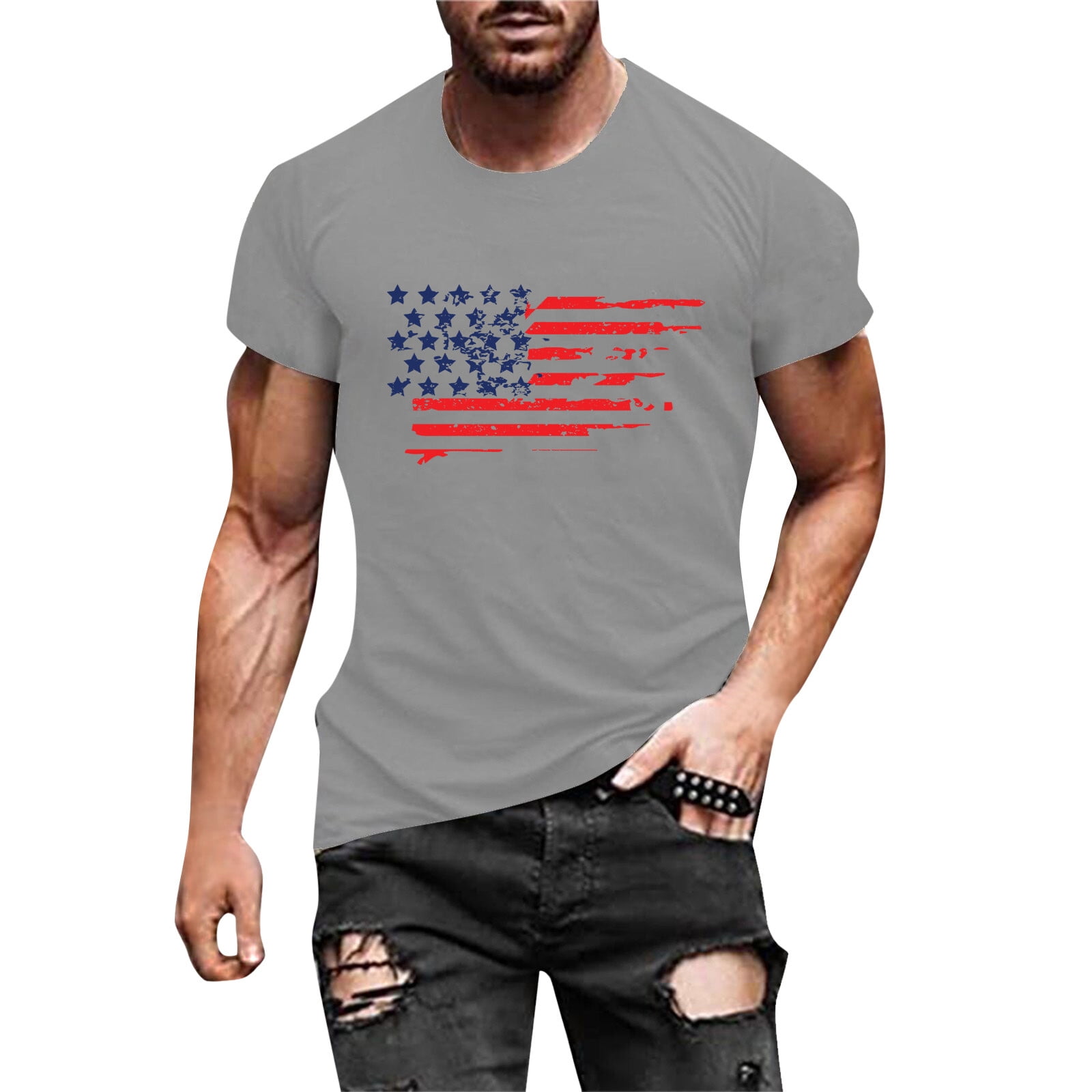 Afdoent Mens T Shirts Summer Casual O Neck Independence Day Flag ...