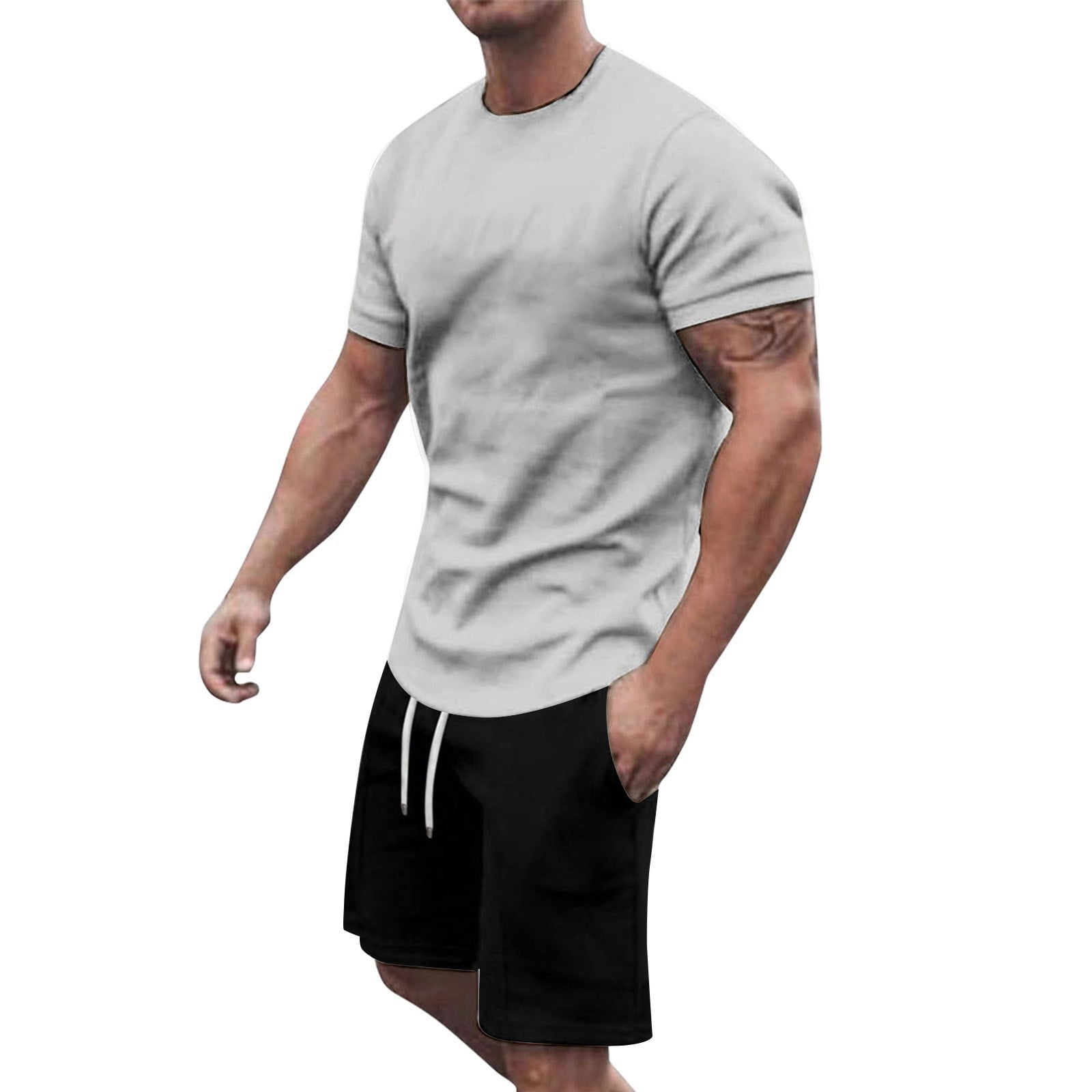 Afdoent Mens Two Piece Outfits Men's Short Sleeve T Shirt And Shorts ...