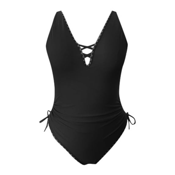 Afdoent One Piece Swimsuit For Women Solid Color Swimsuit With Edge ...