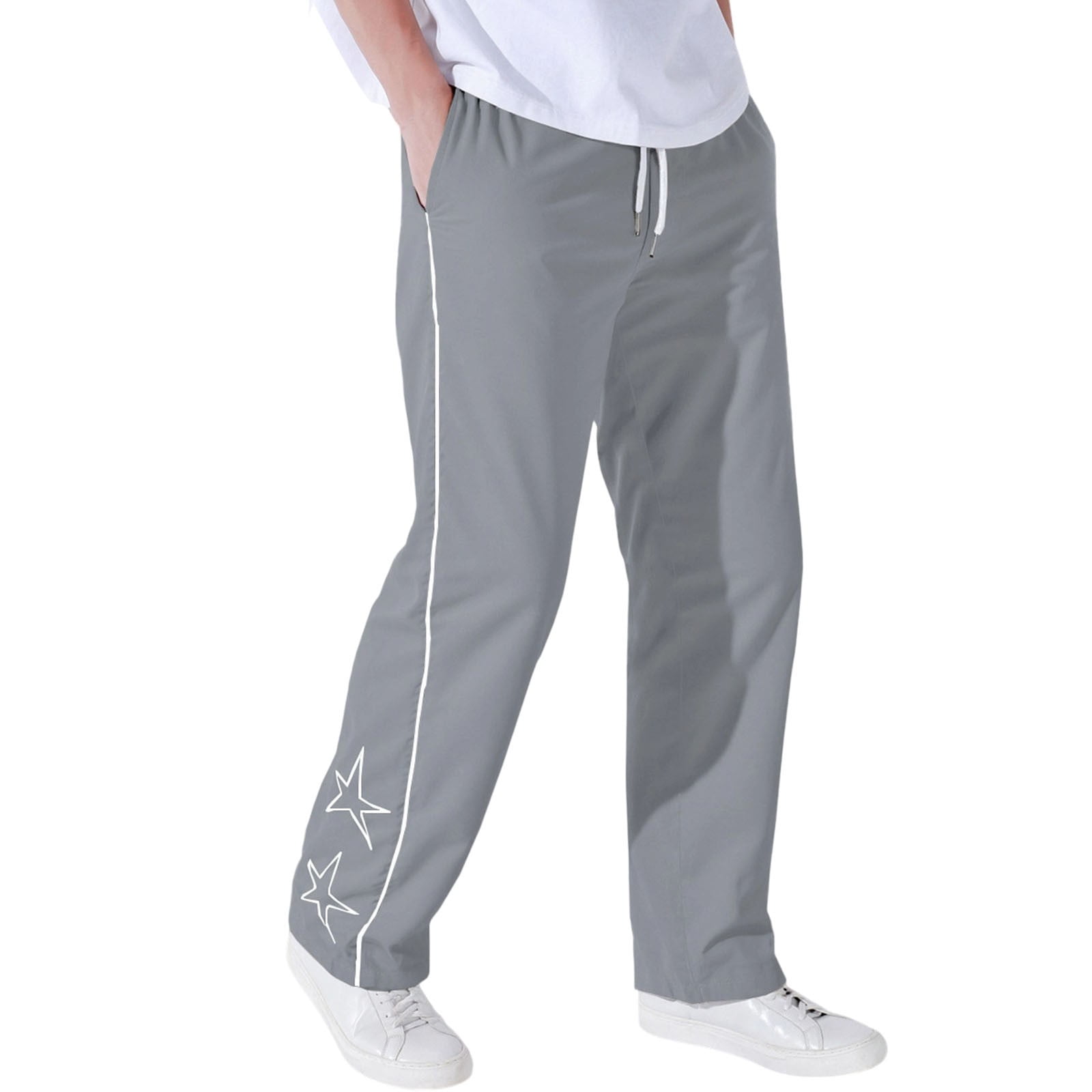 Afdoent Pants For Men Star Embroidery Men's Casual Loose Comfortable ...