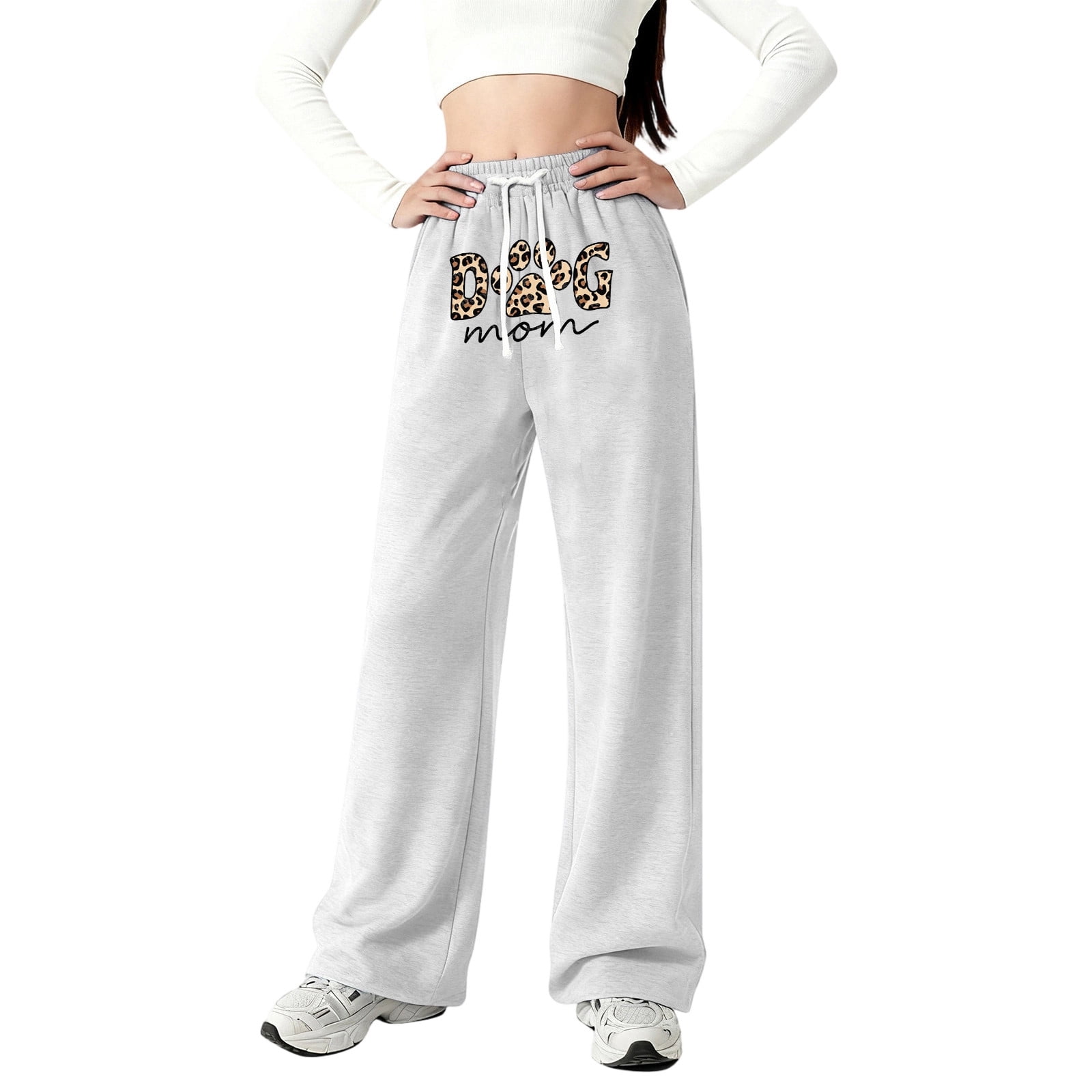 Afdoent Pants For Girls Letter Print Casual Drawstring Wide Leg Pants ...