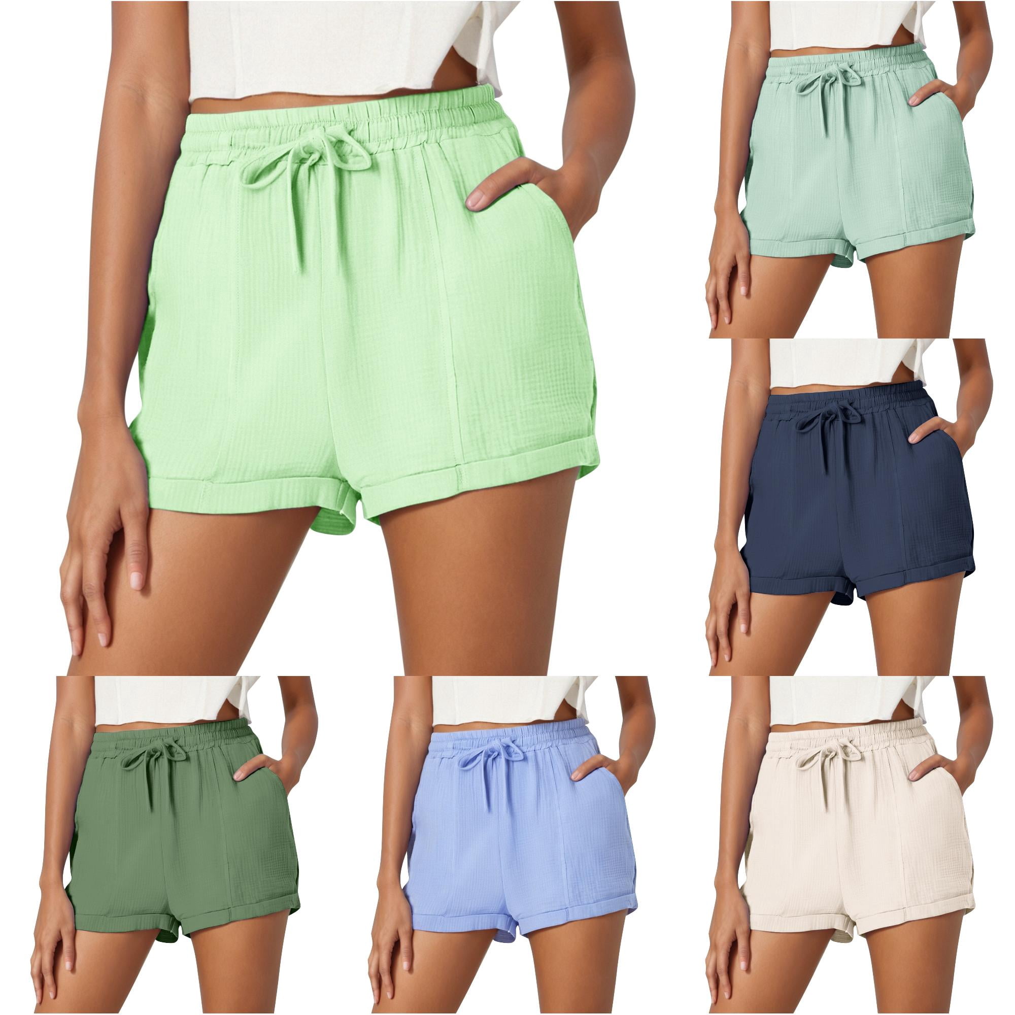 Afdoent Shorts For Women Solid Color Casual Shorts With Pockets ...