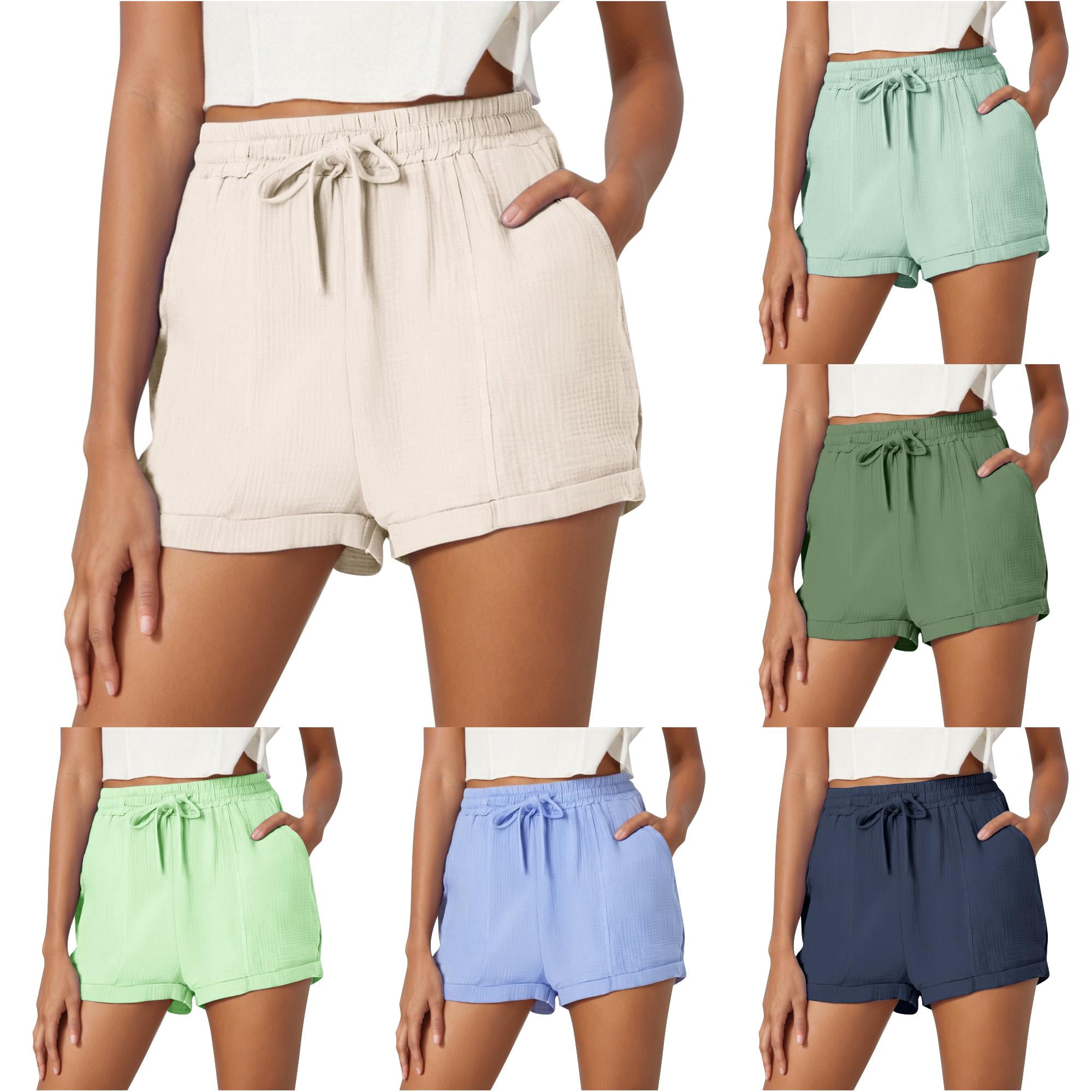 Afdoent Shorts For Women Solid Color Casual Shorts With Pockets ...