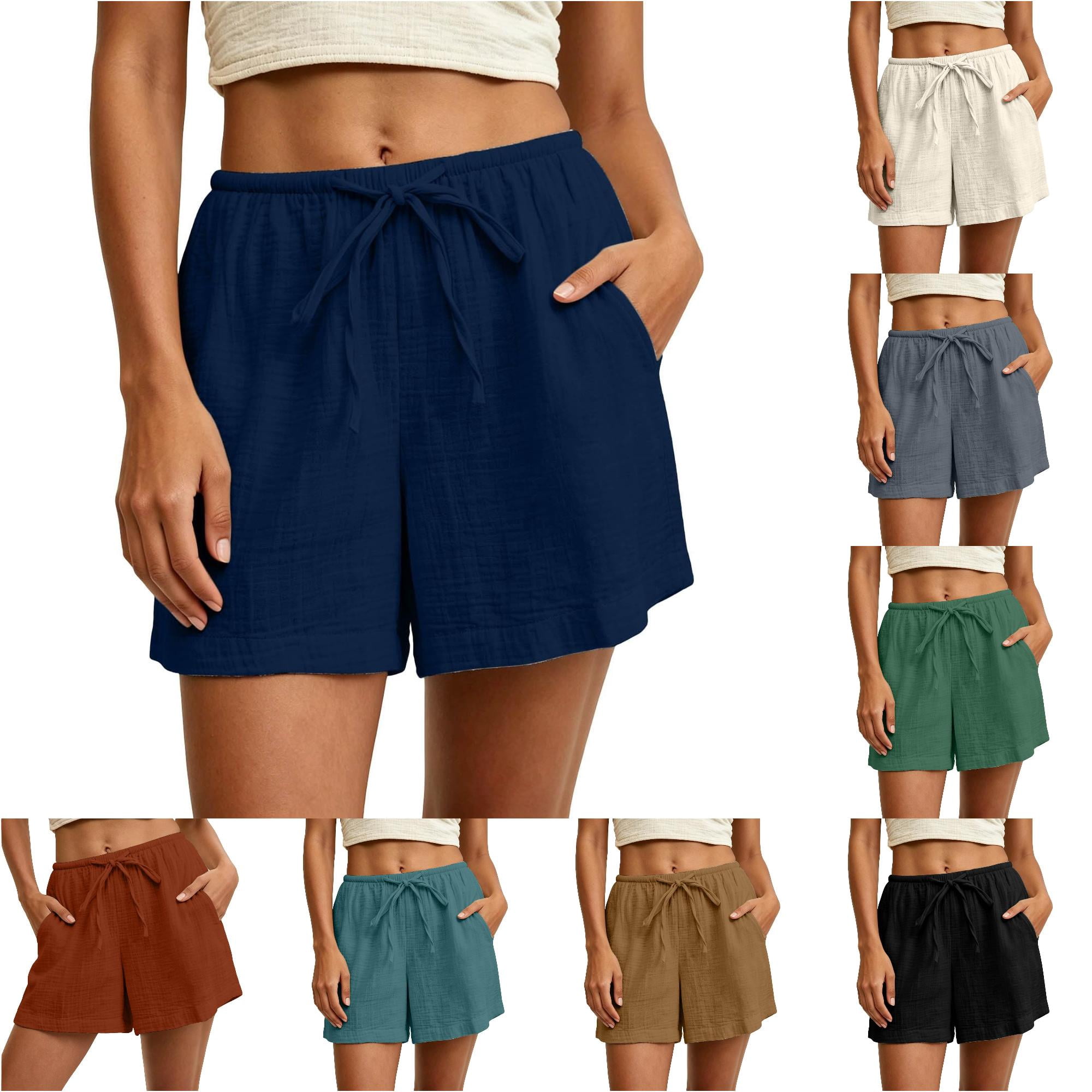 Afdoent Shorts For Women Casual Summer Solid Color Double Layer Shorts ...