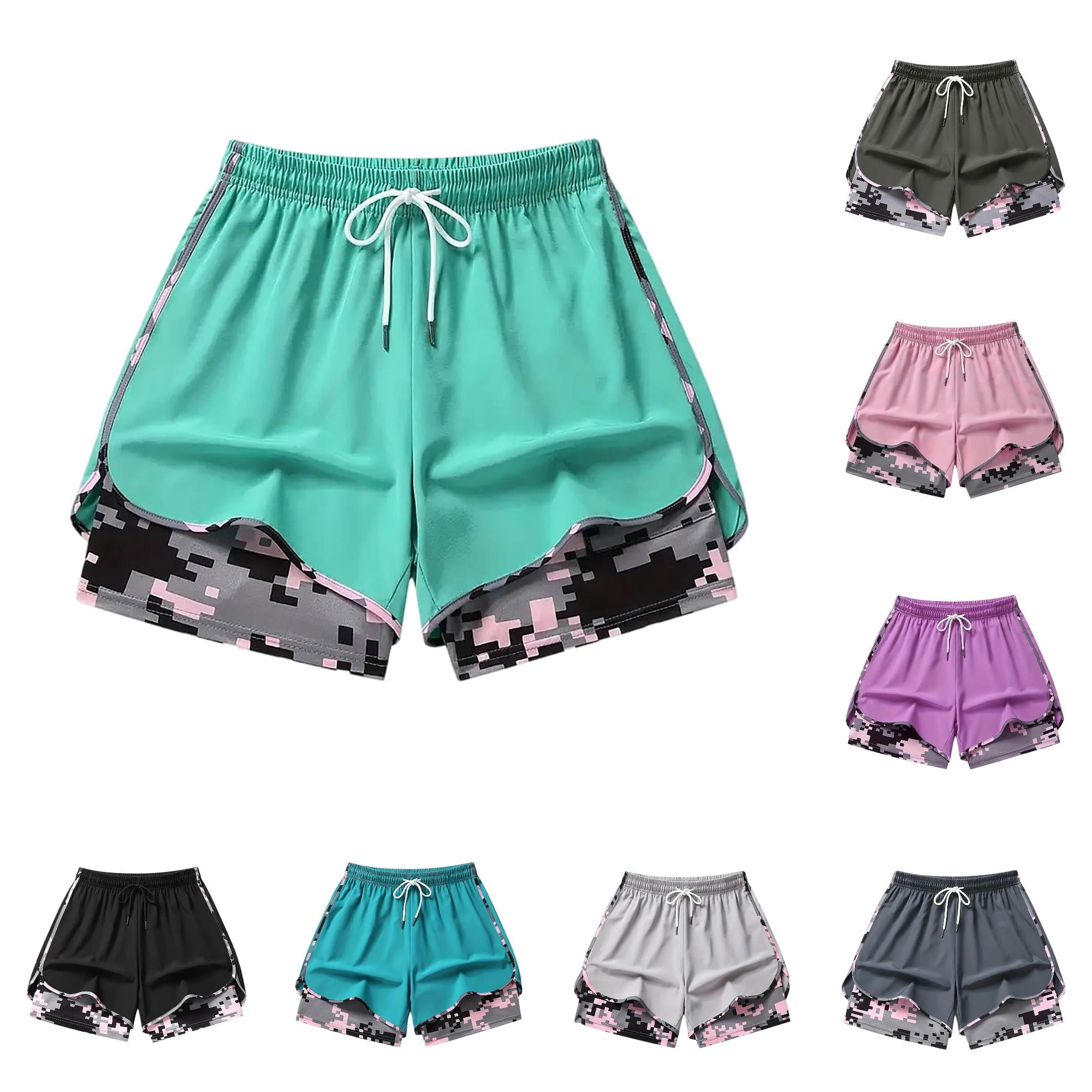 Afdoent Shorts For Women Summer Casual Color Block Drawstring Elastic ...