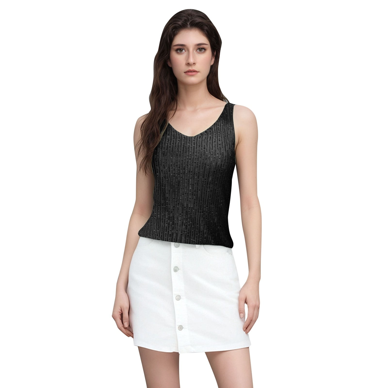 Afdoent Tank Tops For Women Ladies Statement Sequin Tops Shiny Tank ...