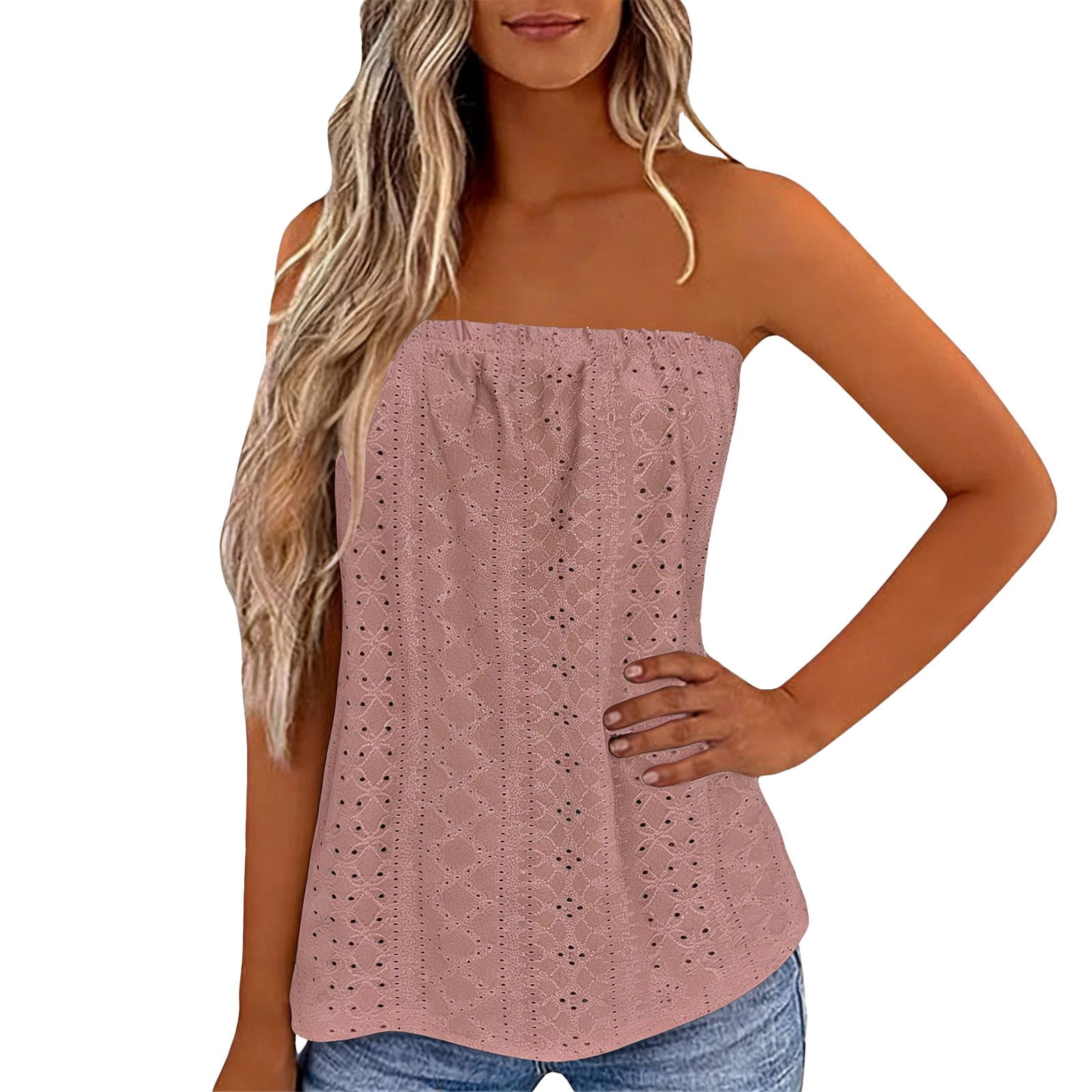 Afdoent Tank Tops For Women Strapless Bandeau Tank Casual Sleeveless ...