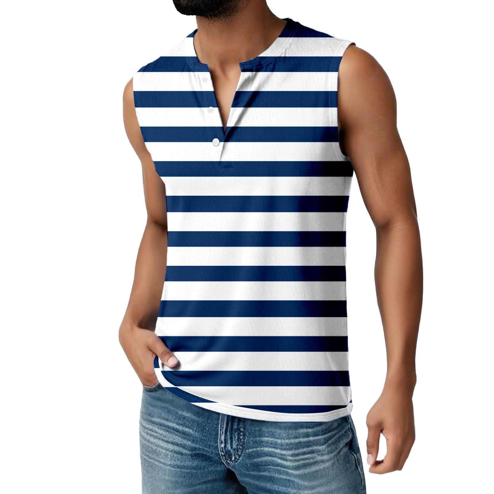 Afdoent Tank Tops Men Sleeveless Casual Loose Fit Striped Print For ...