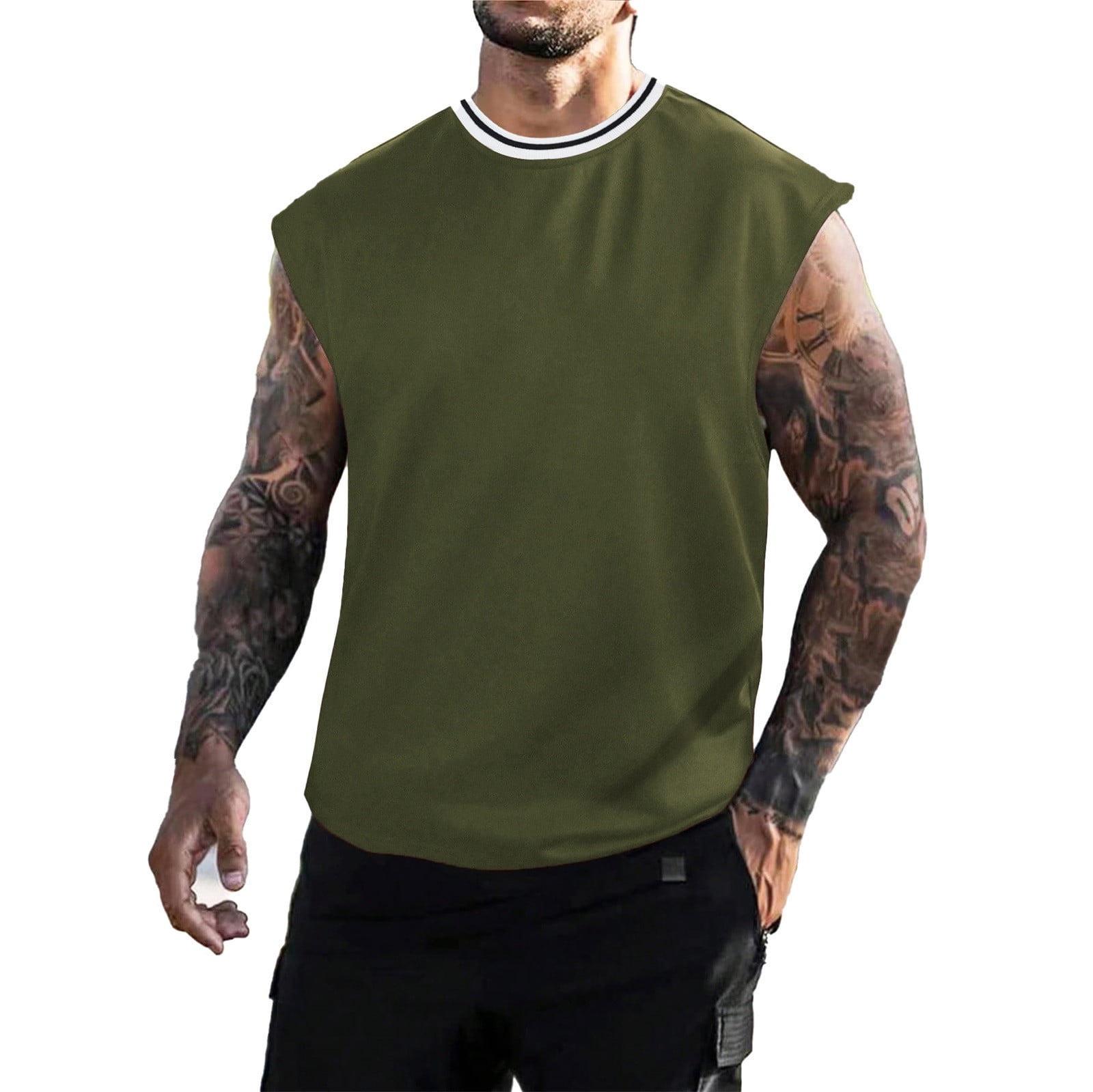 Afdoent Tank Tops Men Summer Knitted Vertical Stripes Fitness Sports ...