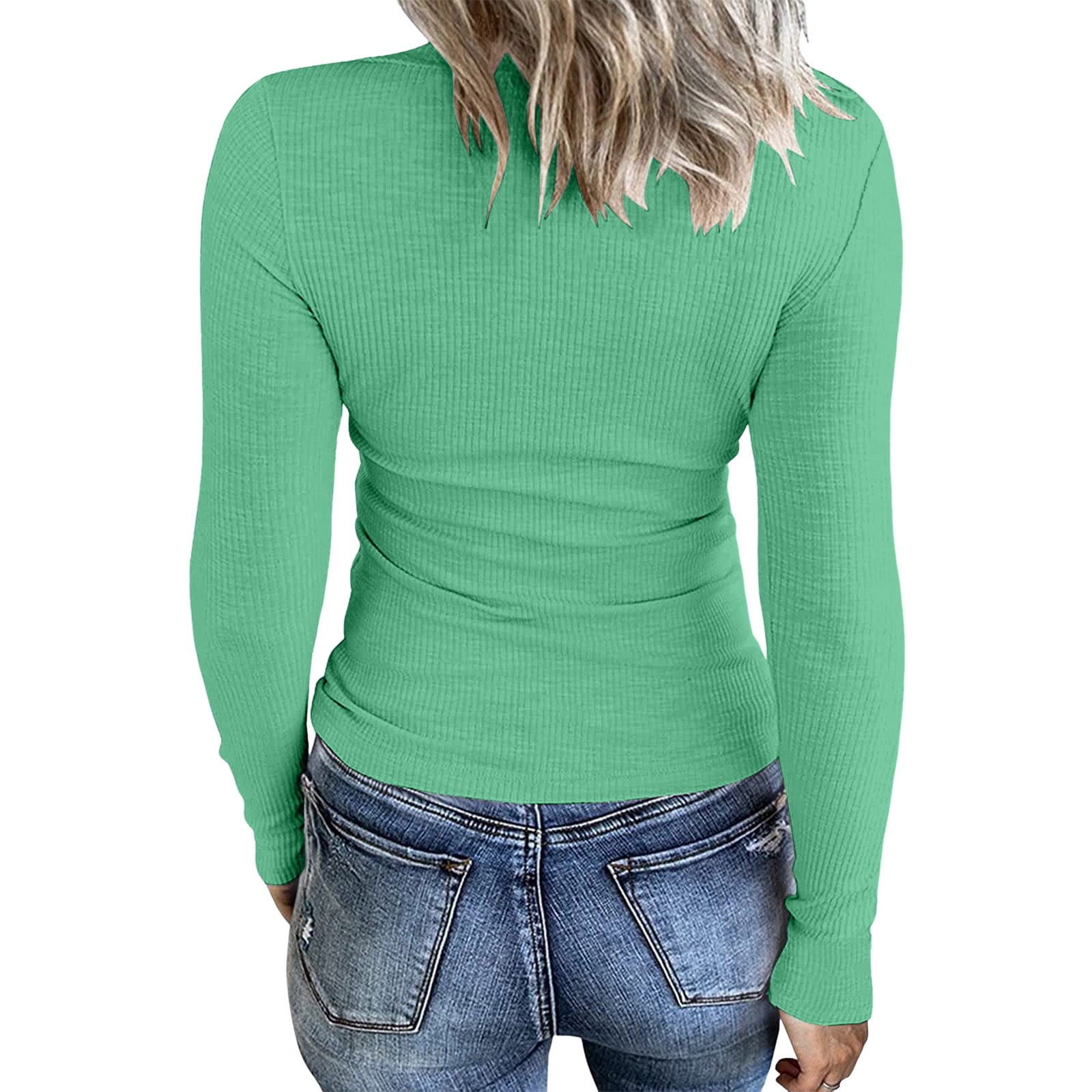 Afdoent Tops For Women Long Sleeve Ribbed Knit Fitted Casual Tops Tee ...