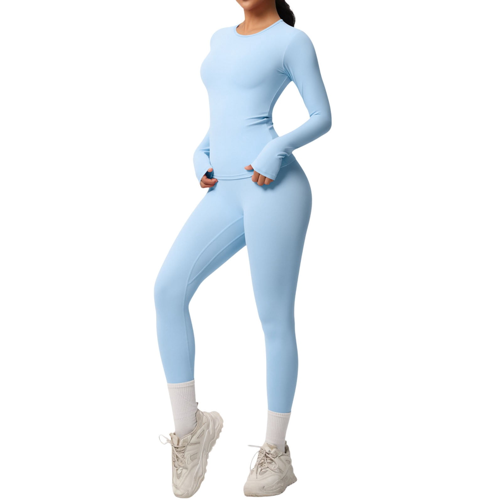 Afdoent Women 2 Piece Workout Sets Solid Color Breathable Yoga Long ...