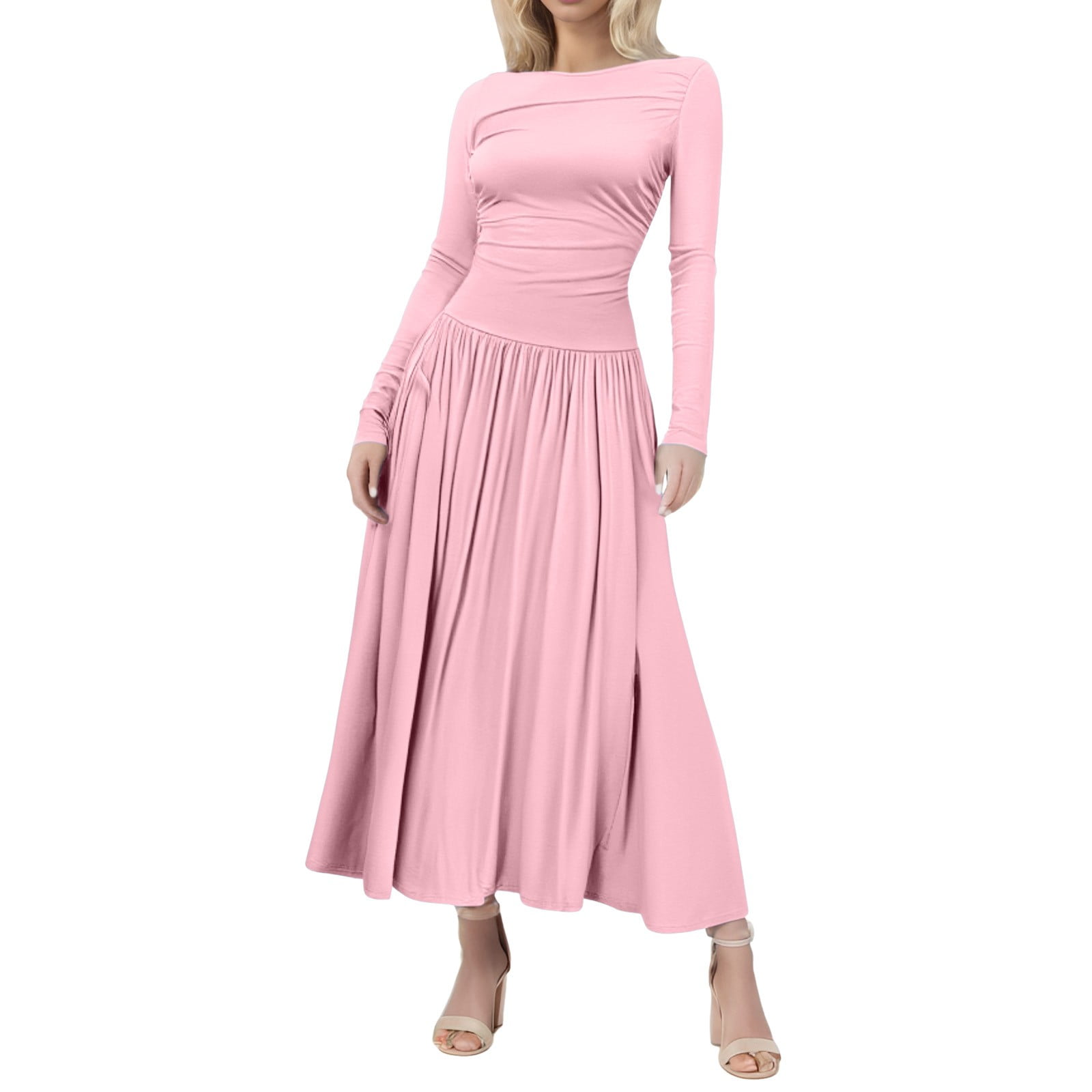 Afdoent Women Dress Ladies Long Sleeve Spring Maxi Dress 2025 Crewneck ...