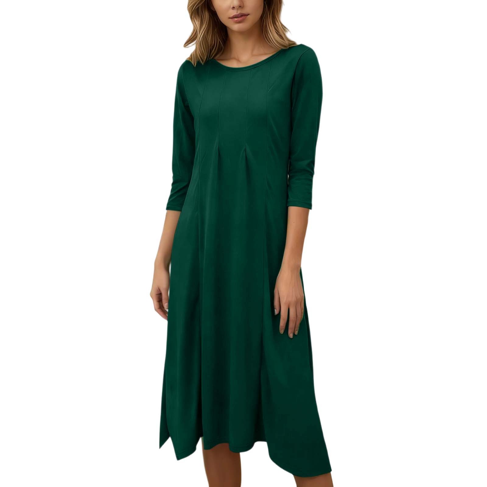 Afdoent Women's Dresses Elegant Knit Dress Classic Crew Neck Short ...