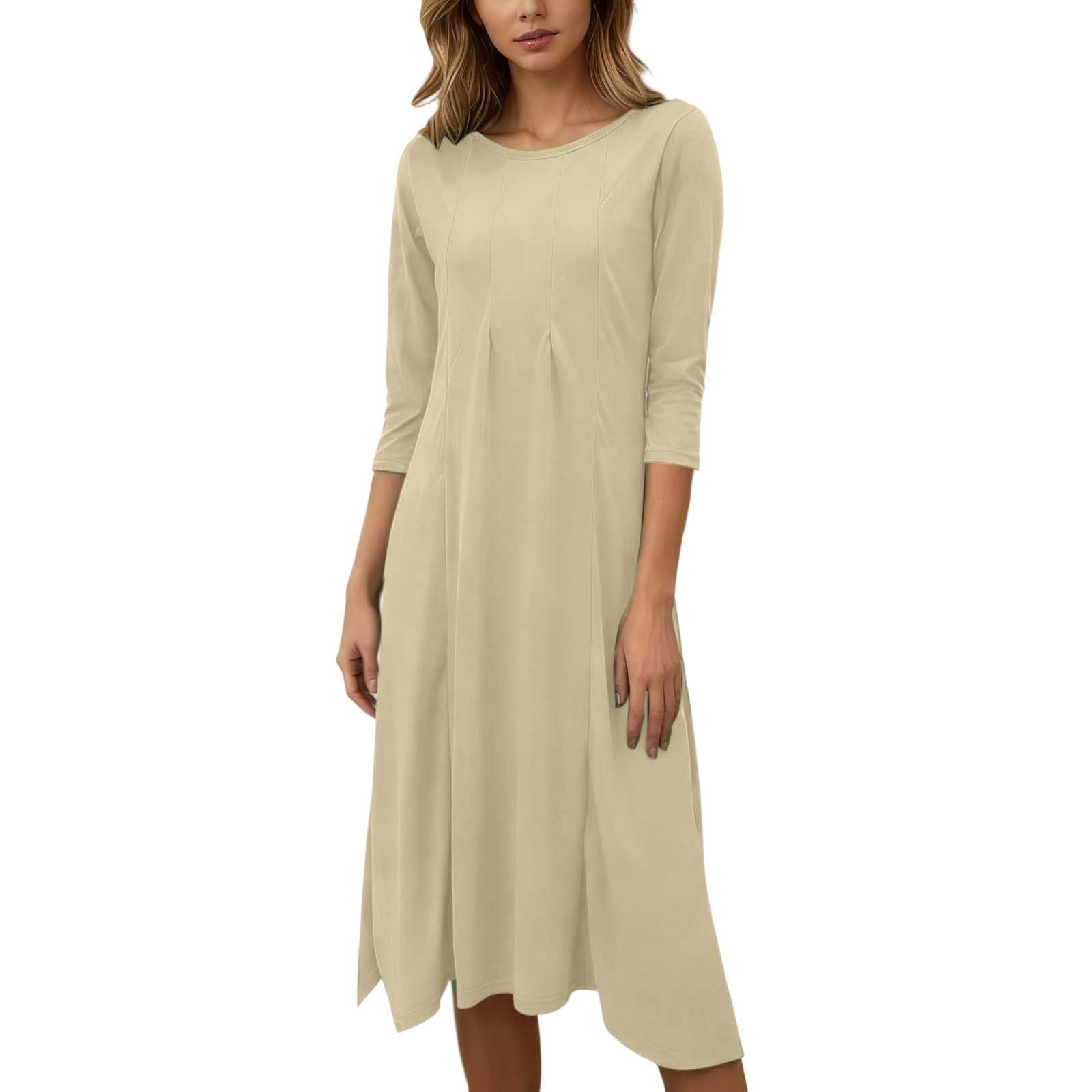 Afdoent Women's Dresses Elegant Knit Dress Classic Crew Neck Short ...