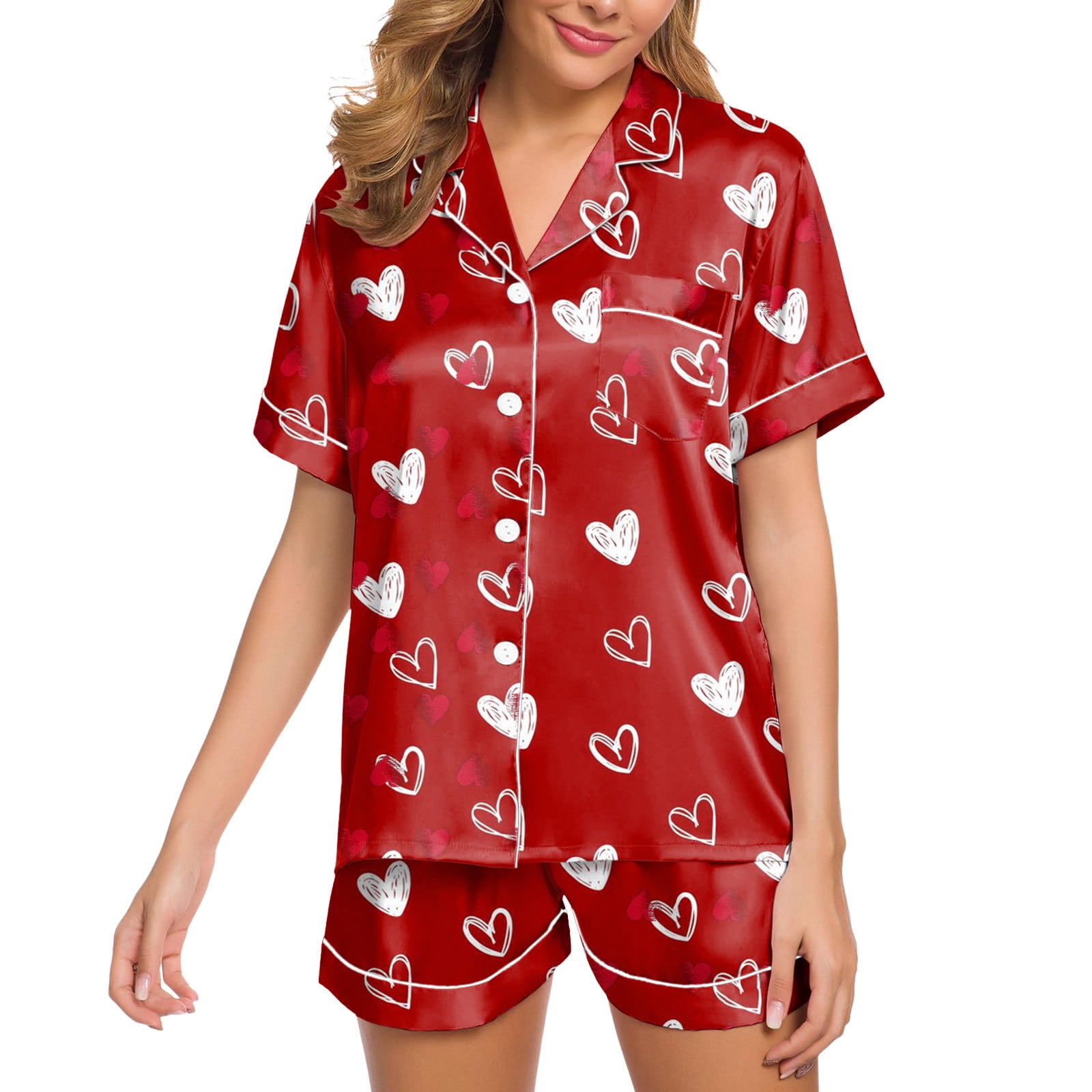 Afdoent Women's Pajamas Womens Valentine's Day Graphic Printed Pajamas ...