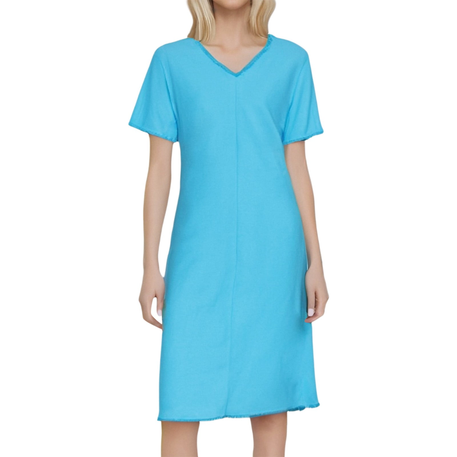 Afdoent Womens Dresses Ladies Fashion Casual Linen Solid Color V Neck ...