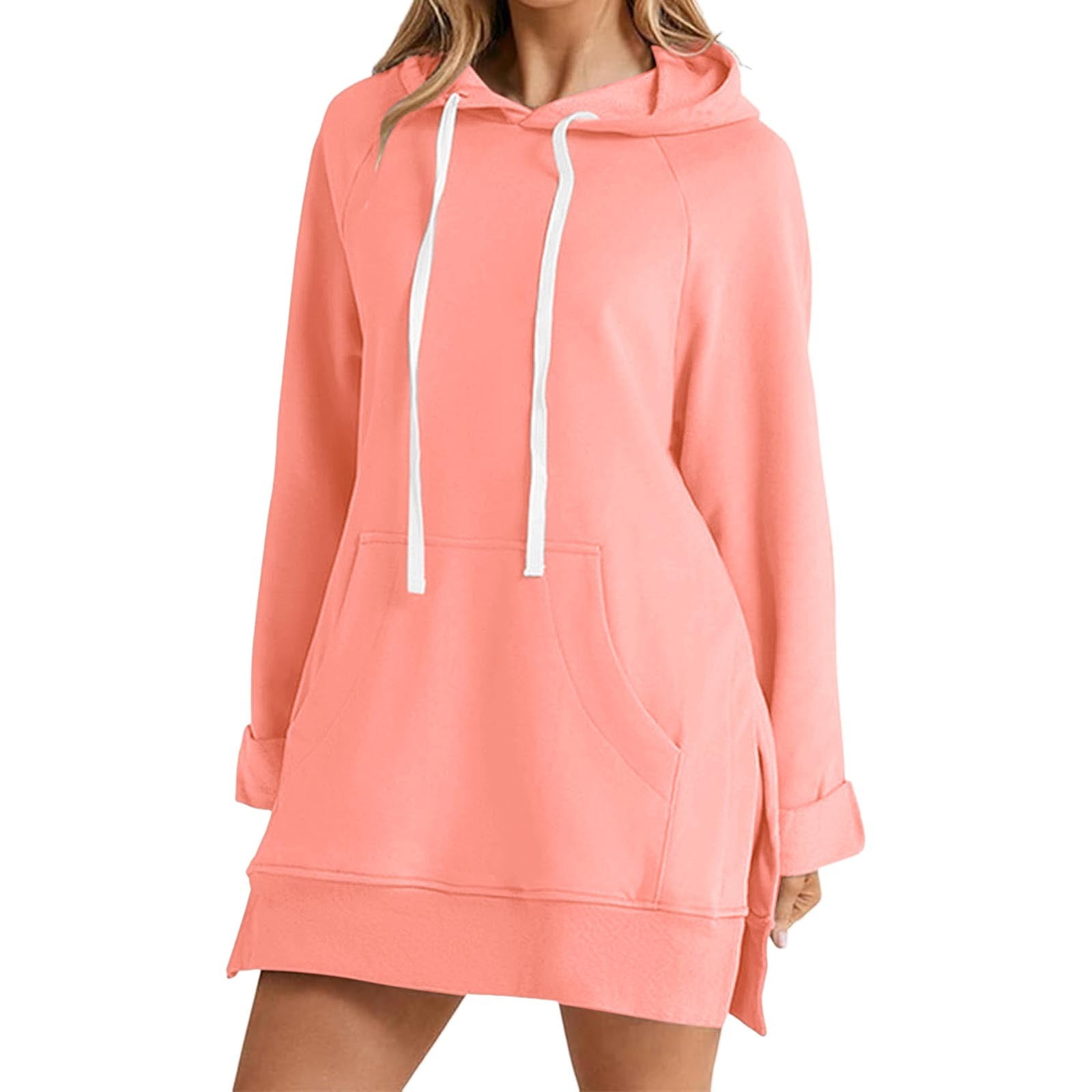Afdoent Womens Dresses Ladies Long Sleeve Solid Color Pocket Hooded ...