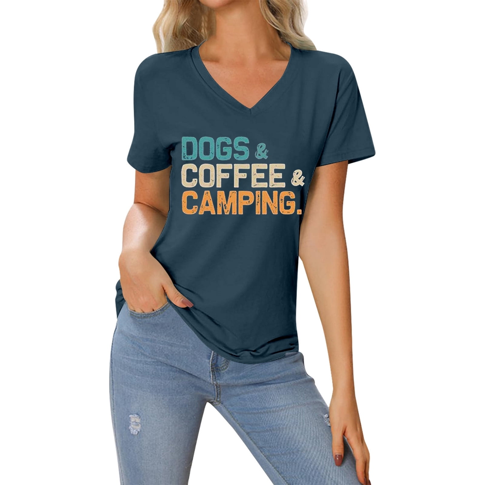 Afdoent Womens T Shirts Casual Valentine'S Heart Print Letter Crew Neck ...