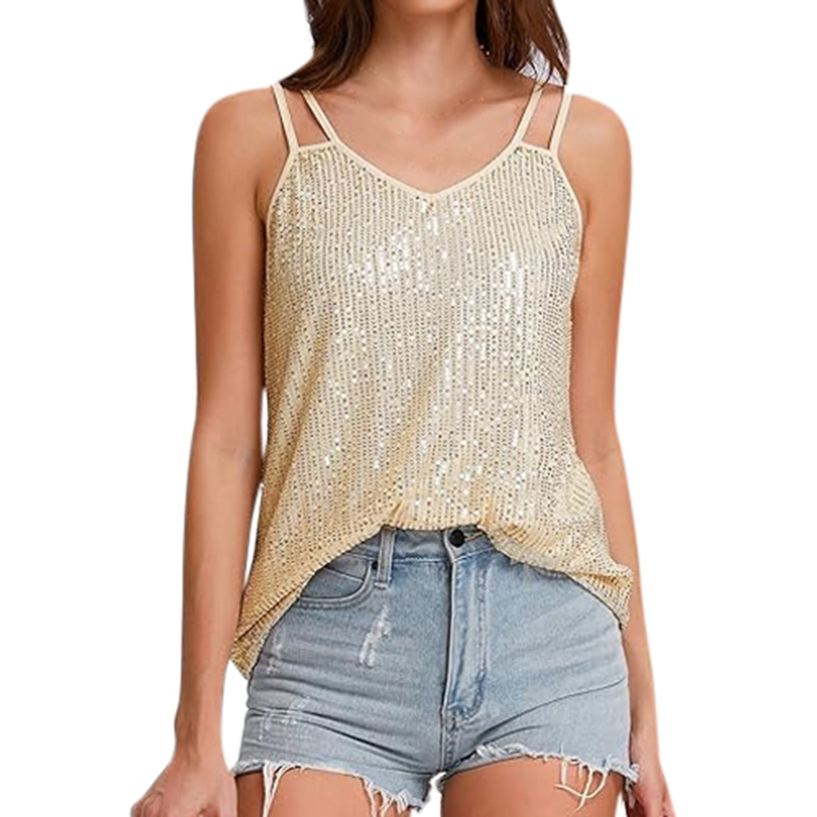 Afdoent Womens Tank Tops Ladies Fashion Sexy Tank Top With Sequin Solid ...