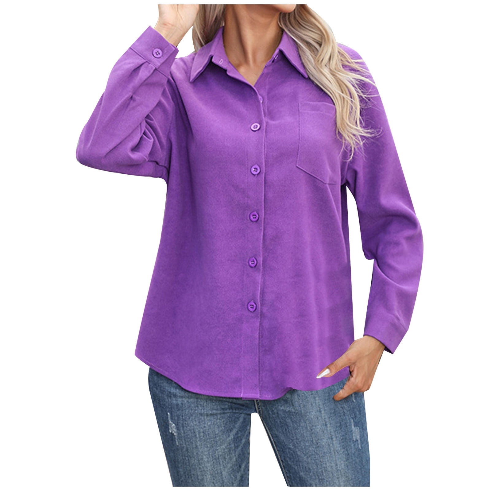 Afdoent Womens Tops 2025 Autumn Winter New Casual Lapel Brushed Mid ...