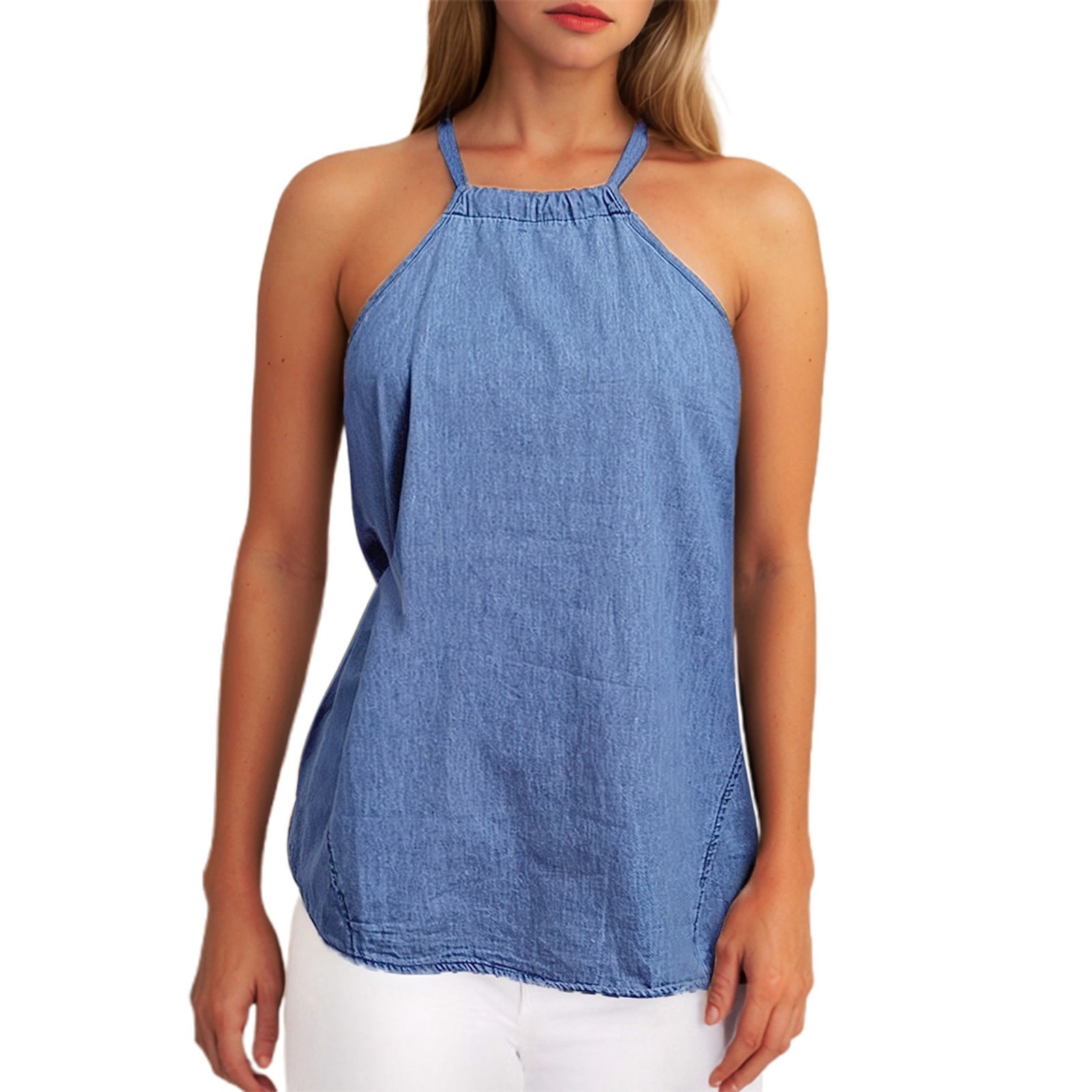 Afdoent Womens Tops Casual Ladies Solid Color Neck Loose Suspender Top ...