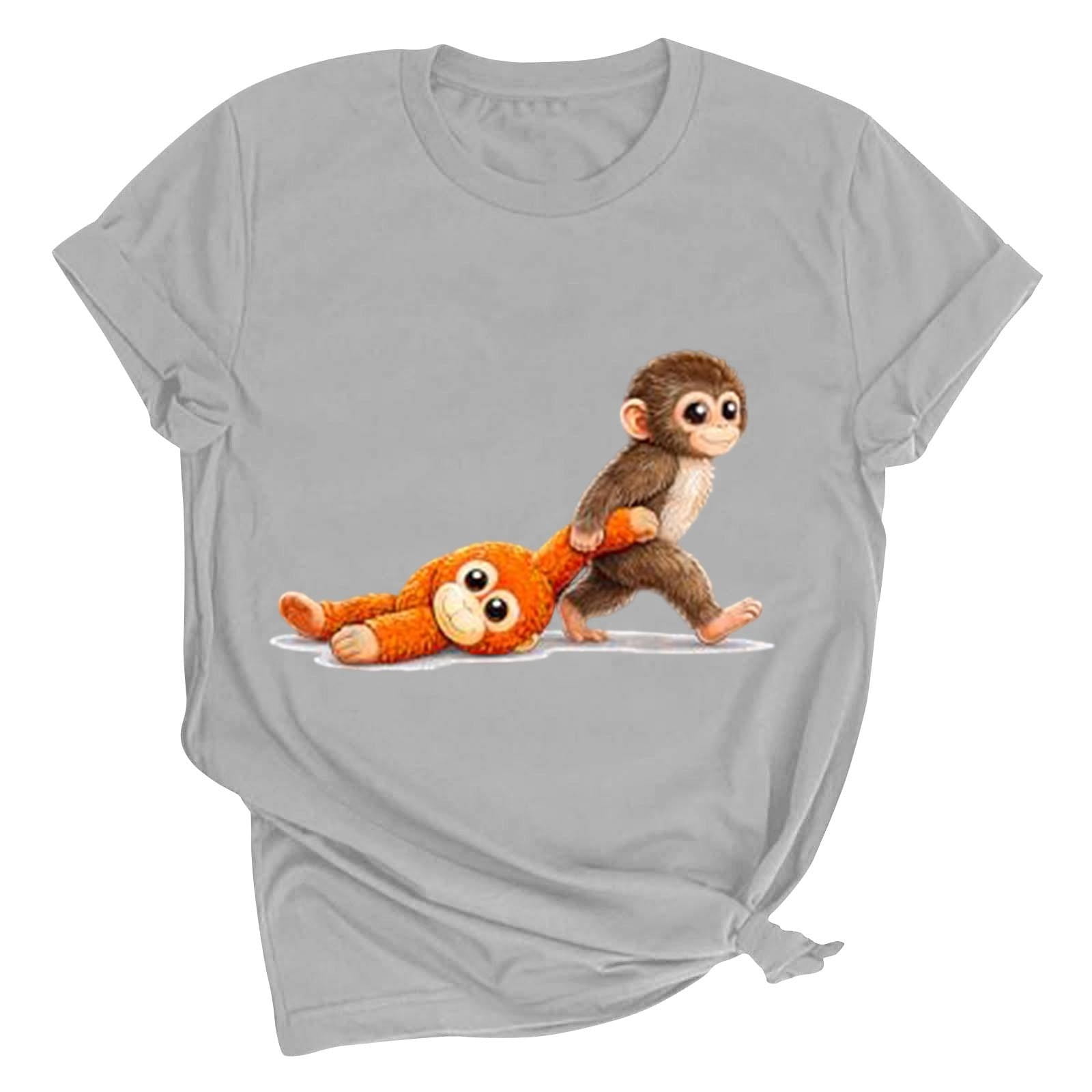 Afelkas Cute Monkey Punch T-Shirt for Women - Cotton Brave Team Punch Graphic Tee,Funny Monkey ...