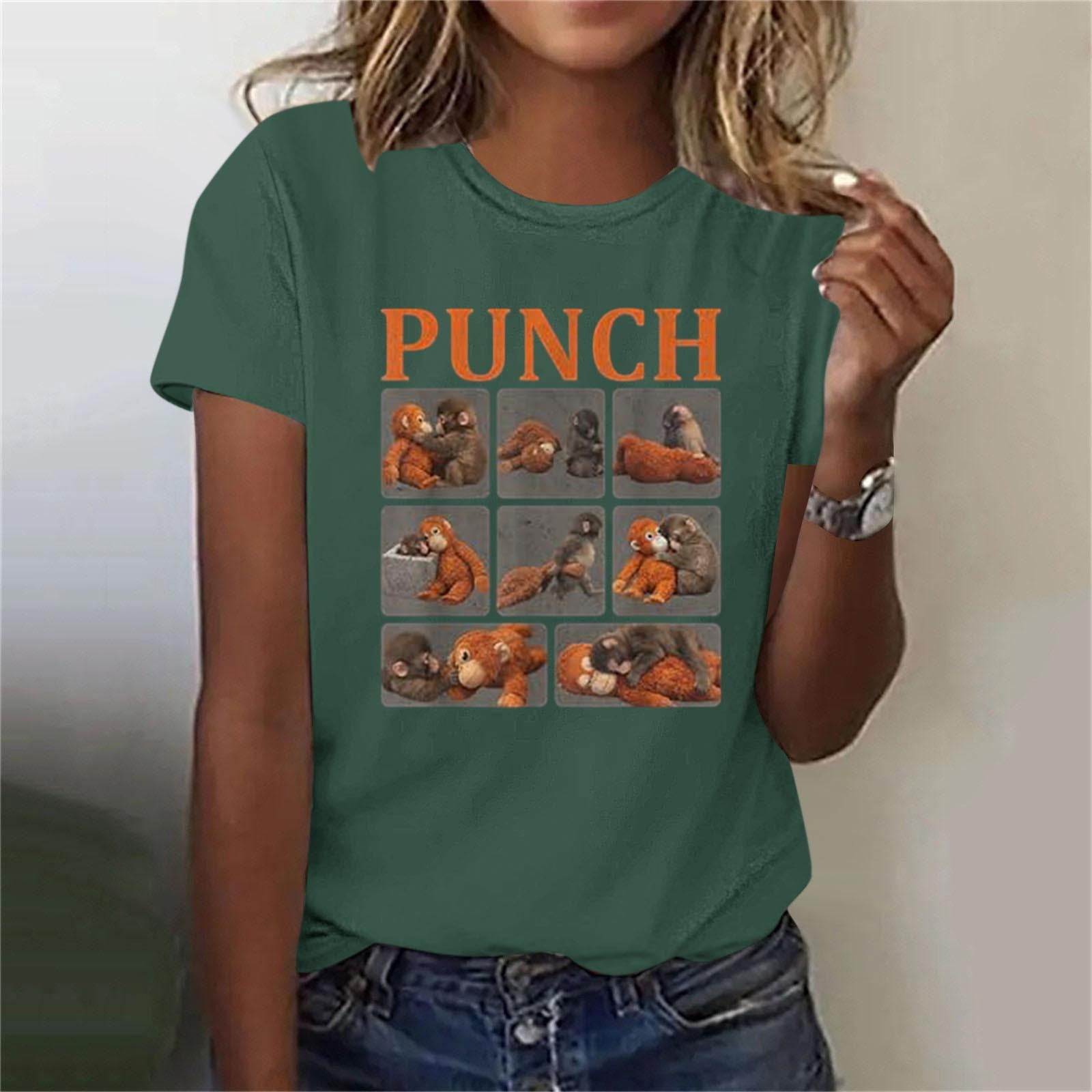 Afelkas Cute Monkey Punch T-Shirt for Women - Cotton Brave Team Punch ...