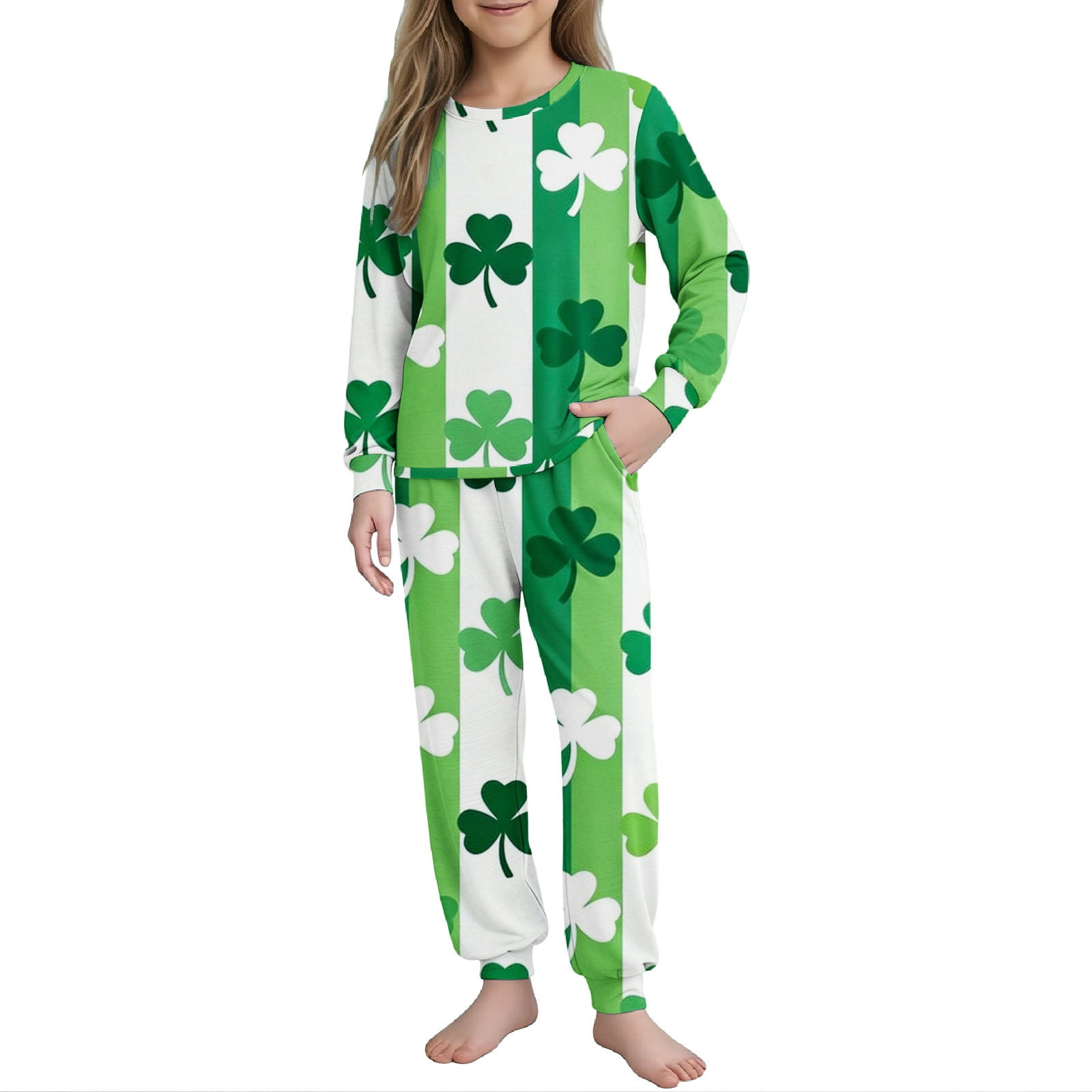 Afelkas Girls' St. Patrick's Day Outfit Long Sleeve Shamrock Stripe Top ...