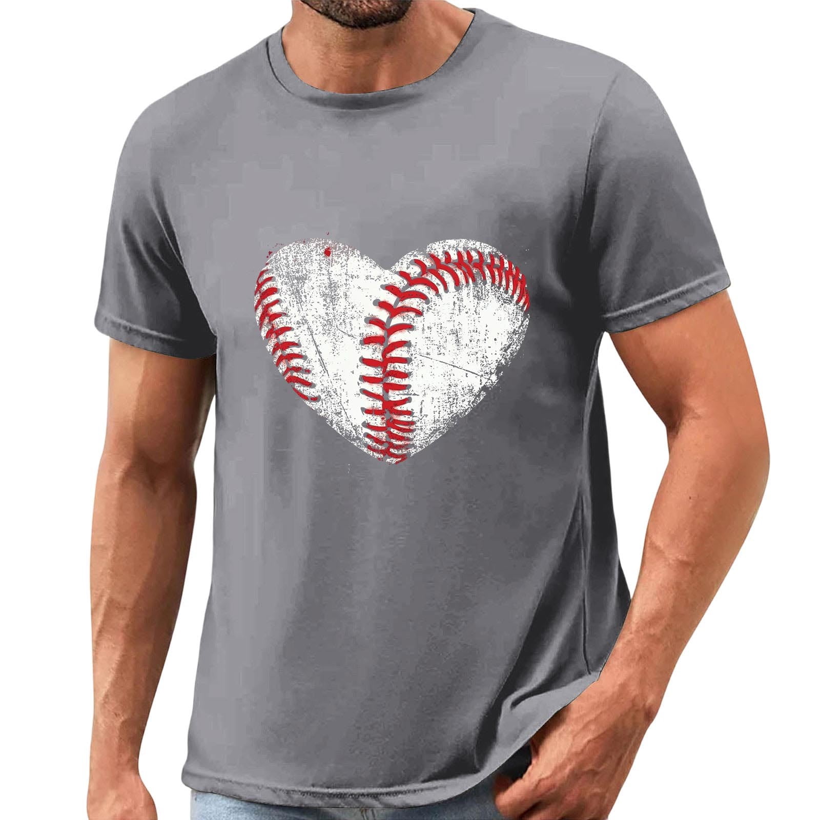 Afelkas Men's Game Day T-Shirt Baseball Heart Graphic Short Sleeve Tee ...