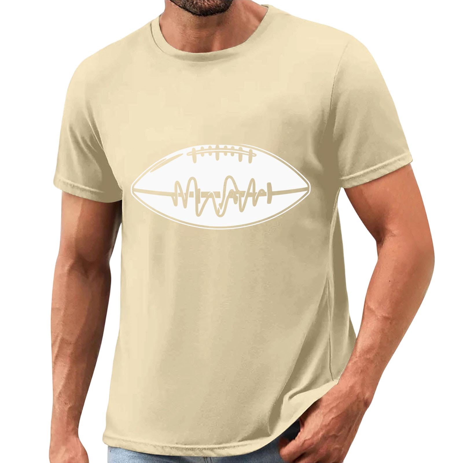 Afelkas Men's Game Day T-Shirt Football Heartbeat EKG Graphic Short ...