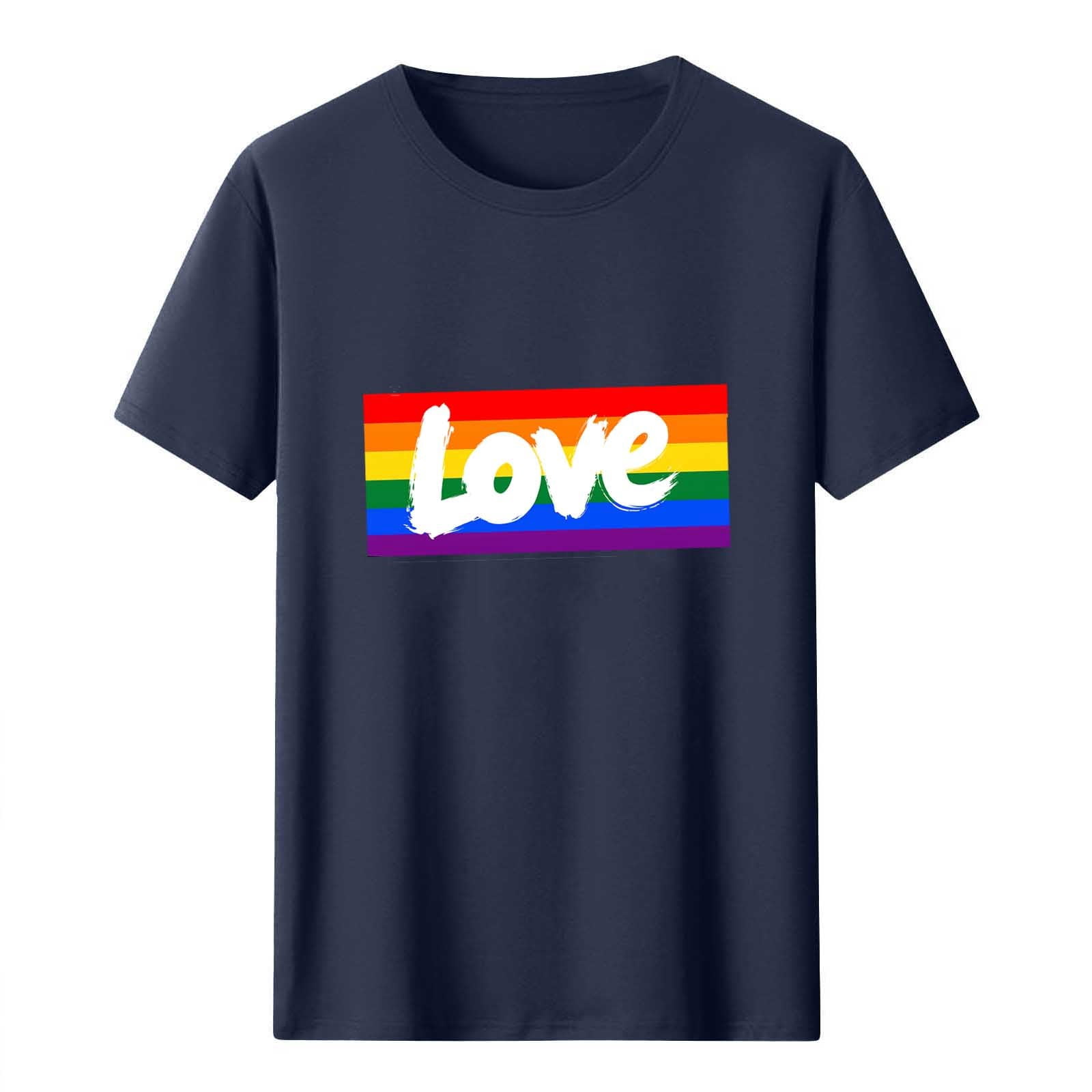 Afelkas Men's Love Pride Flag T-Shirt Rainbow Block Graphic Tee Casual ...