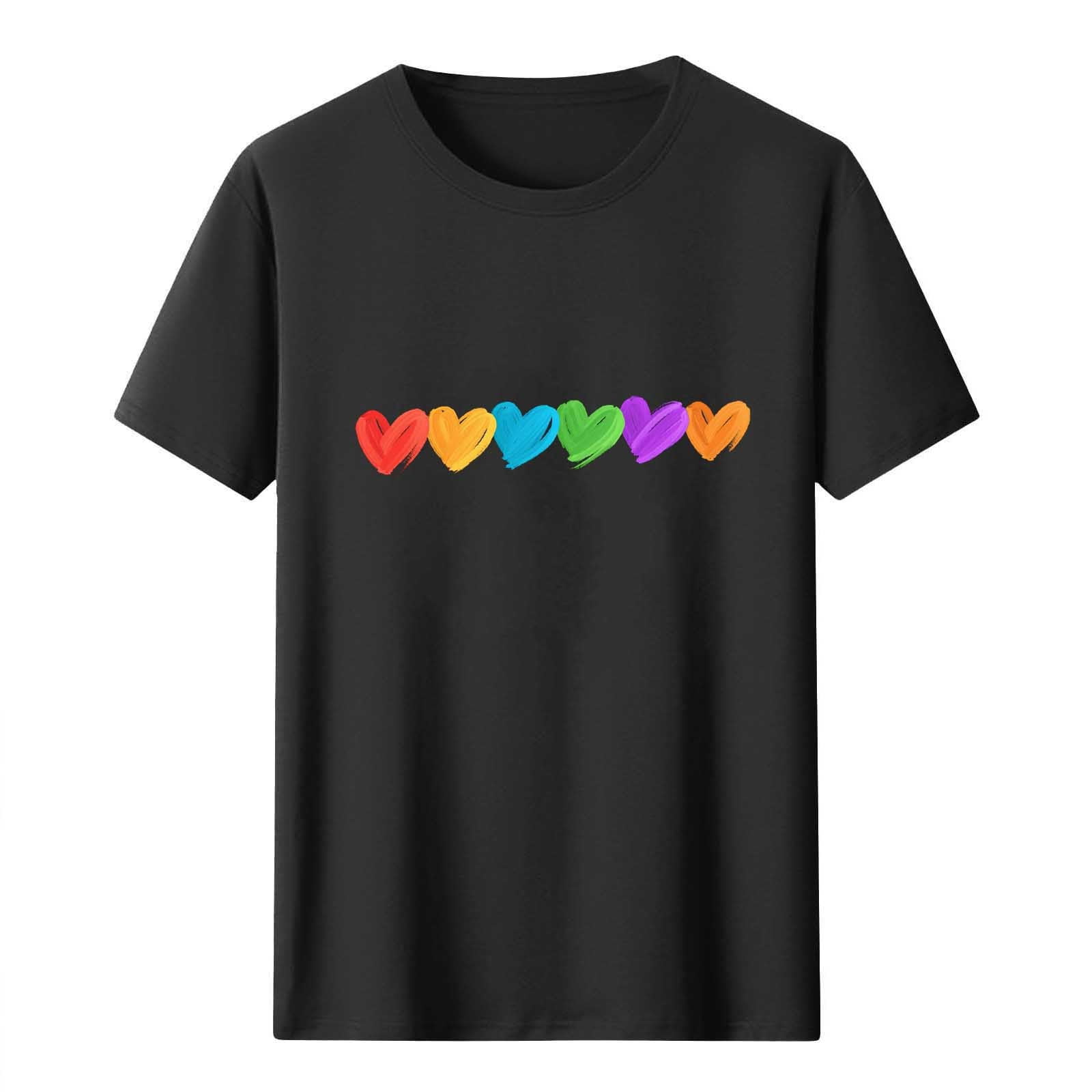 Afelkas Men's Rainbow Hearts T-Shirt Minimalist Line Graphic Tee Pride ...