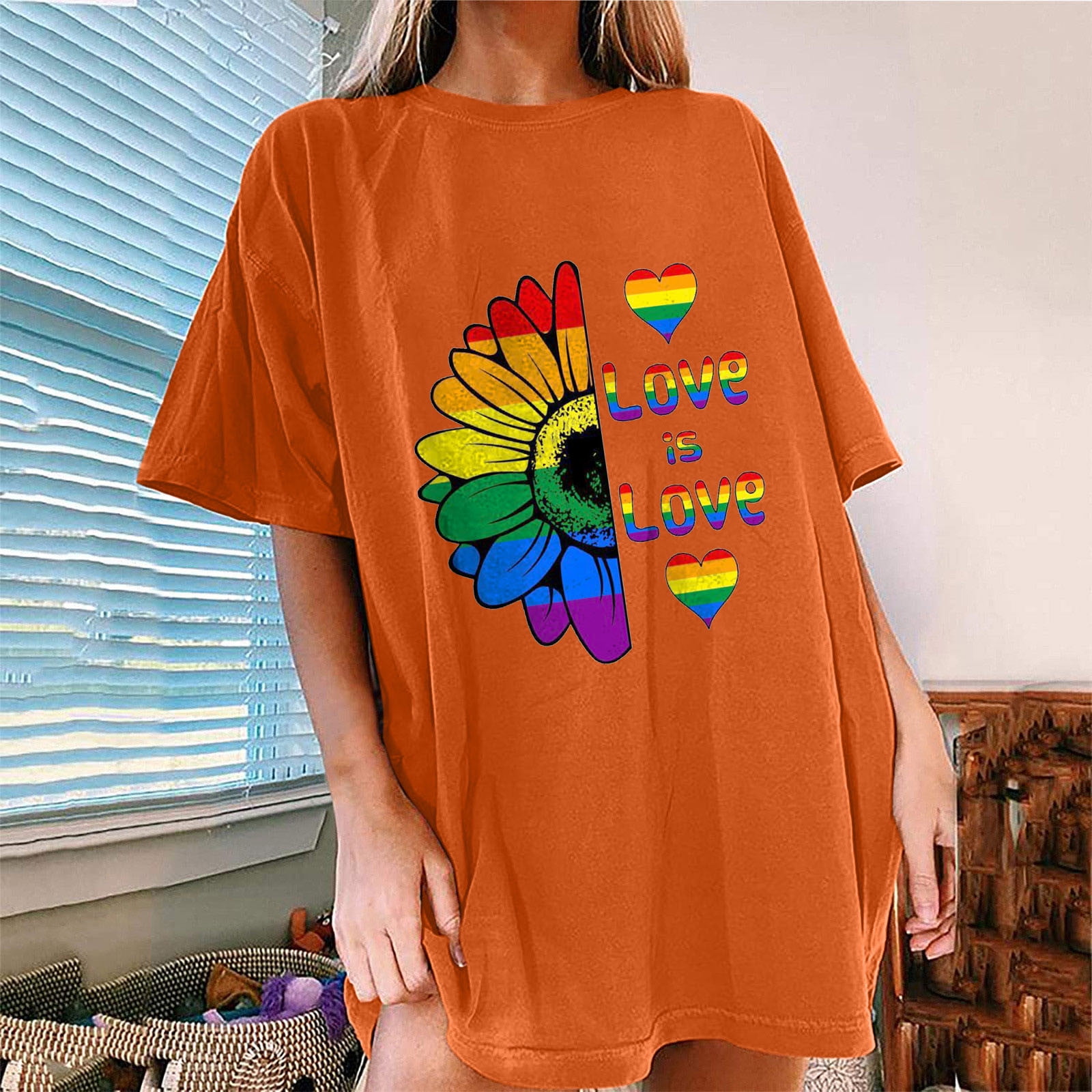 Afelkas Pride Shirts for Women Oversized Short Sleeve LGBT Rainbow ...