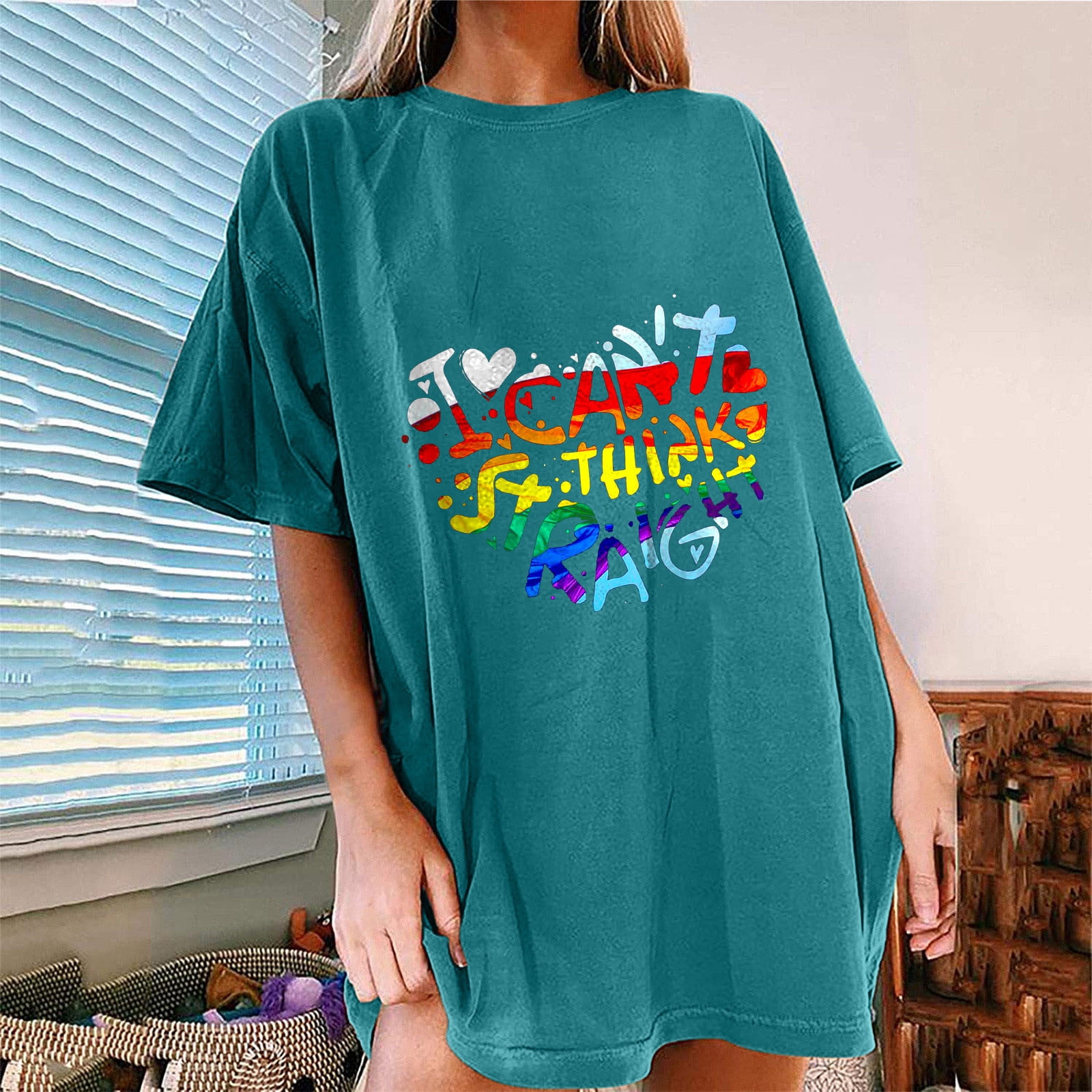 Afelkas Pride Shirts for Women Oversized Short Sleeve LGBT Rainbow ...