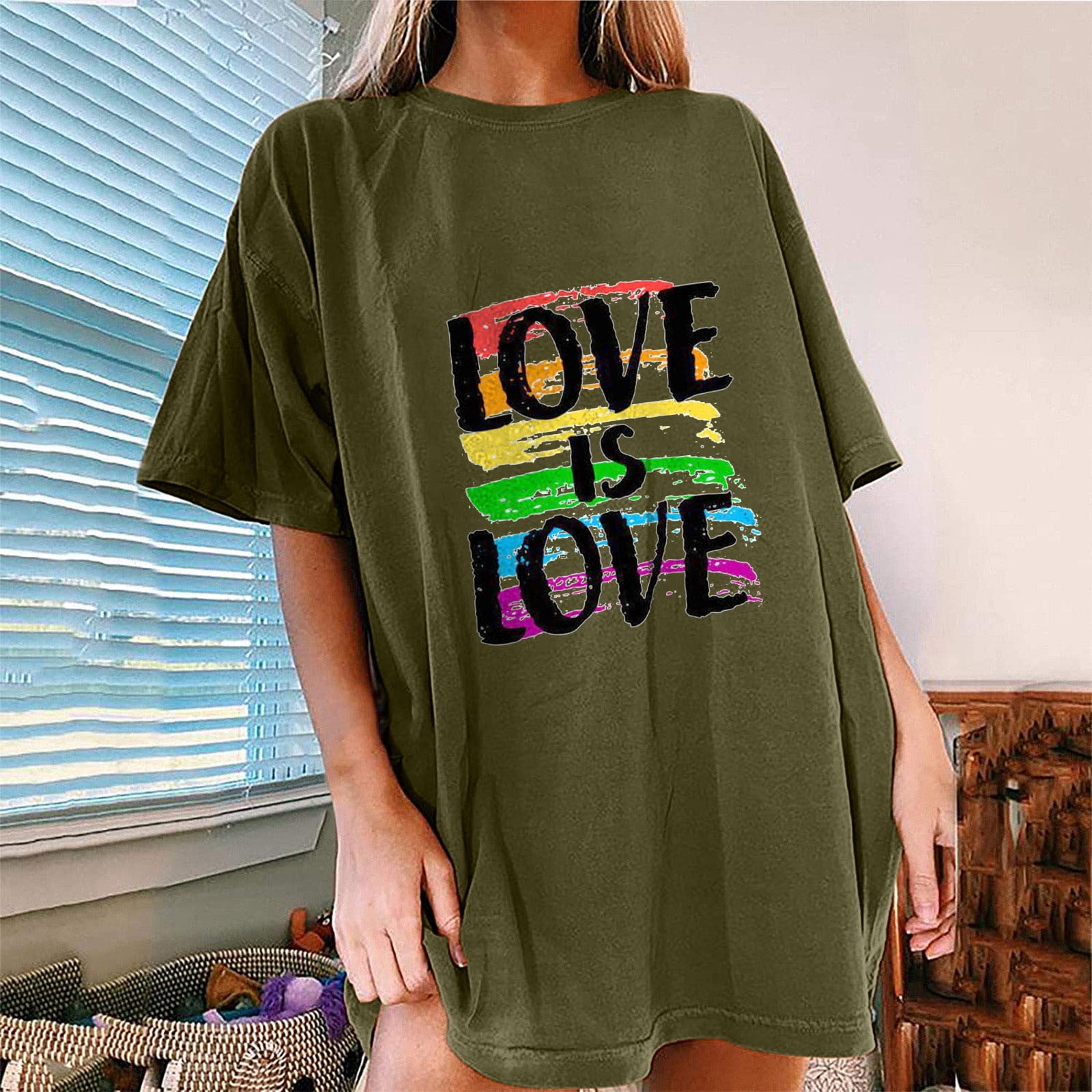 Afelkas Pride Shirts for Women Oversized Short Sleeve LGBT Rainbow ...