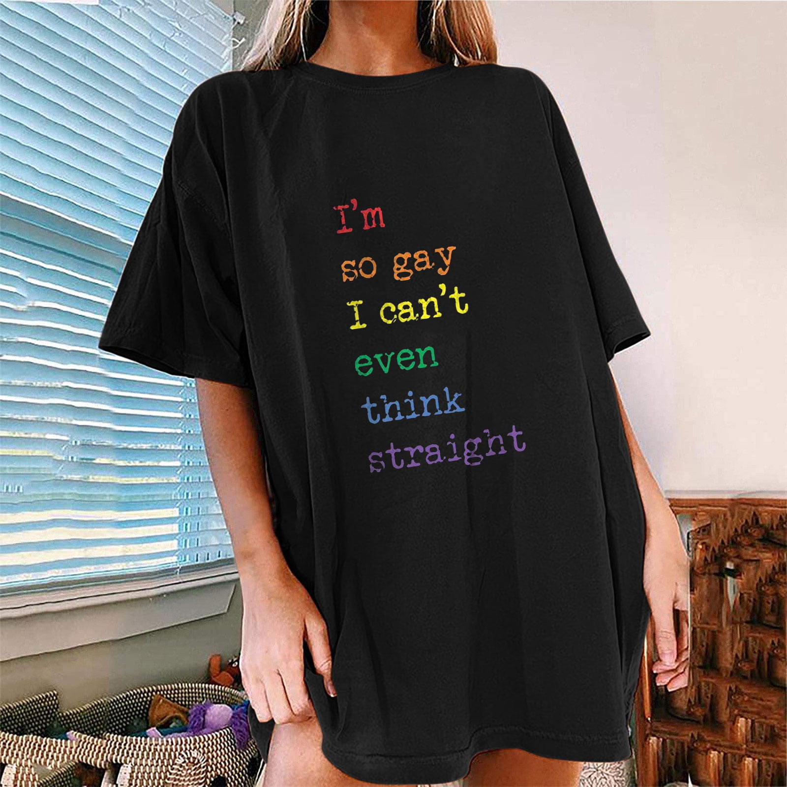 Afelkas Pride Shirts for Women Oversized Short Sleeve LGBT Rainbow ...