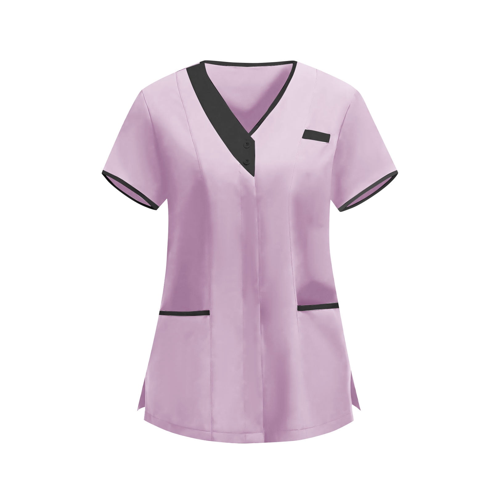 Afelkas Women Grey Scrub Top Black Trim V-Neck Medical Shirt Neutral ...