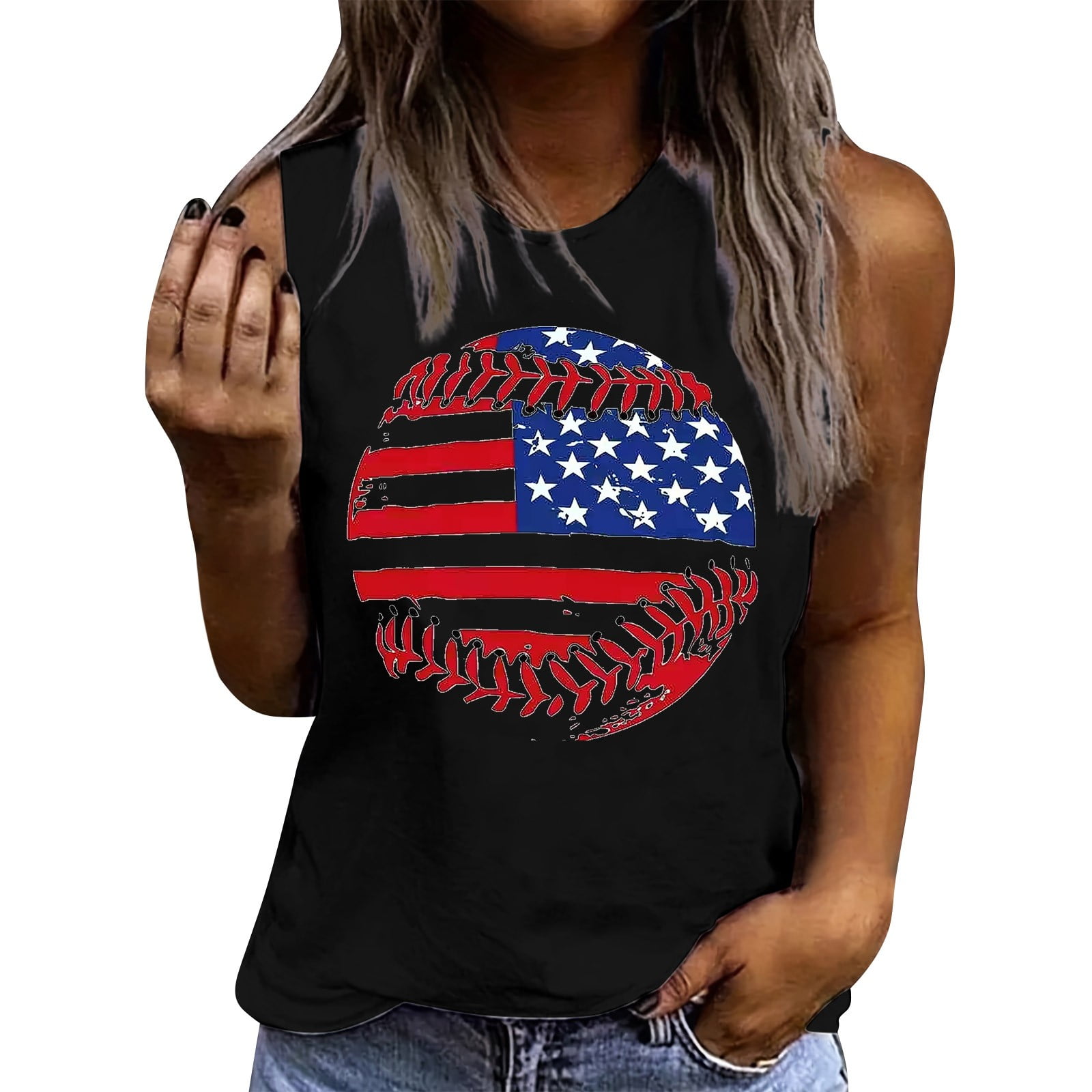 Afelkas Women's Baseball American Flag Tank Tops Sports Patriotic ...