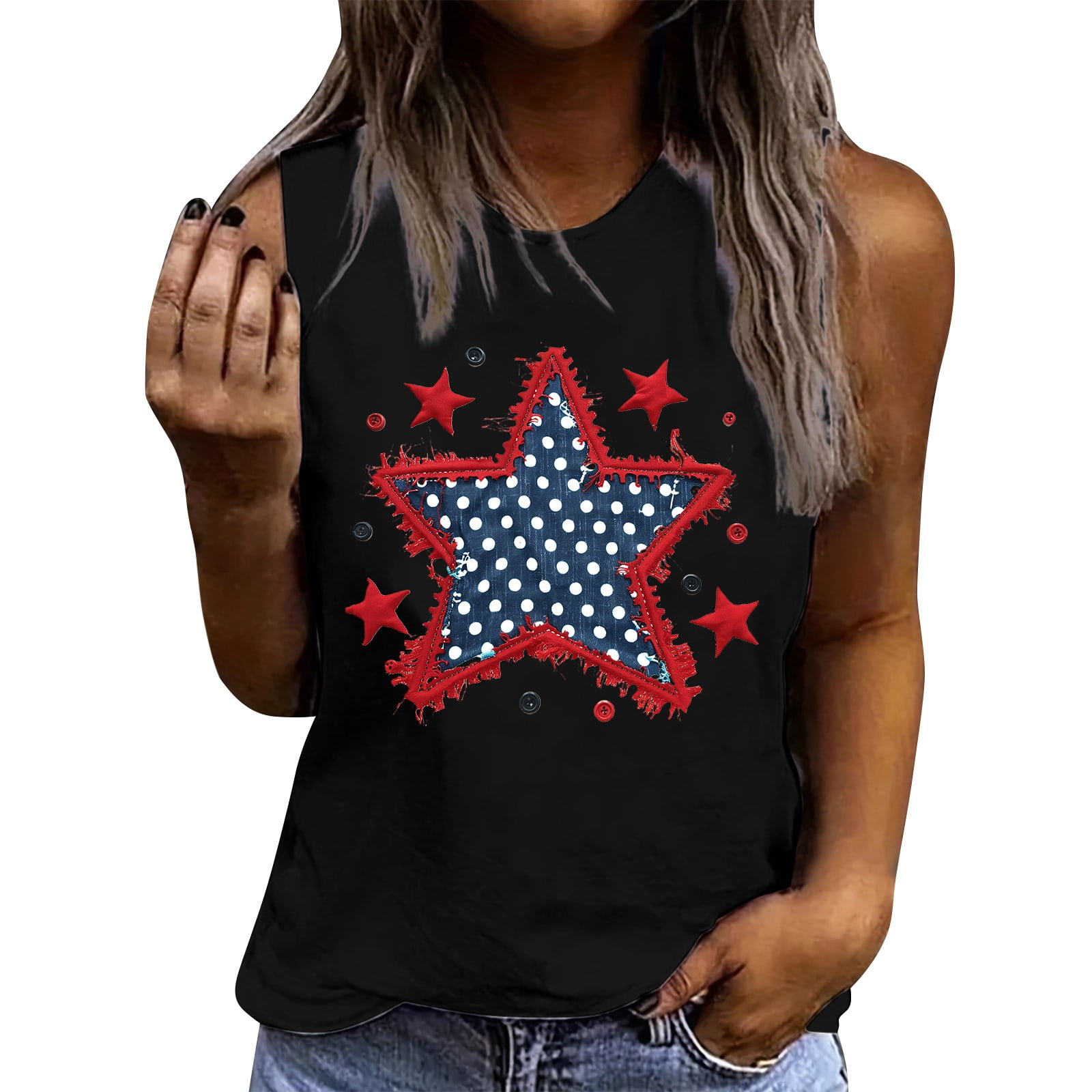 Afelkas Women's Patriotic Star Tank Tops USA Polka Dot Graphic ...