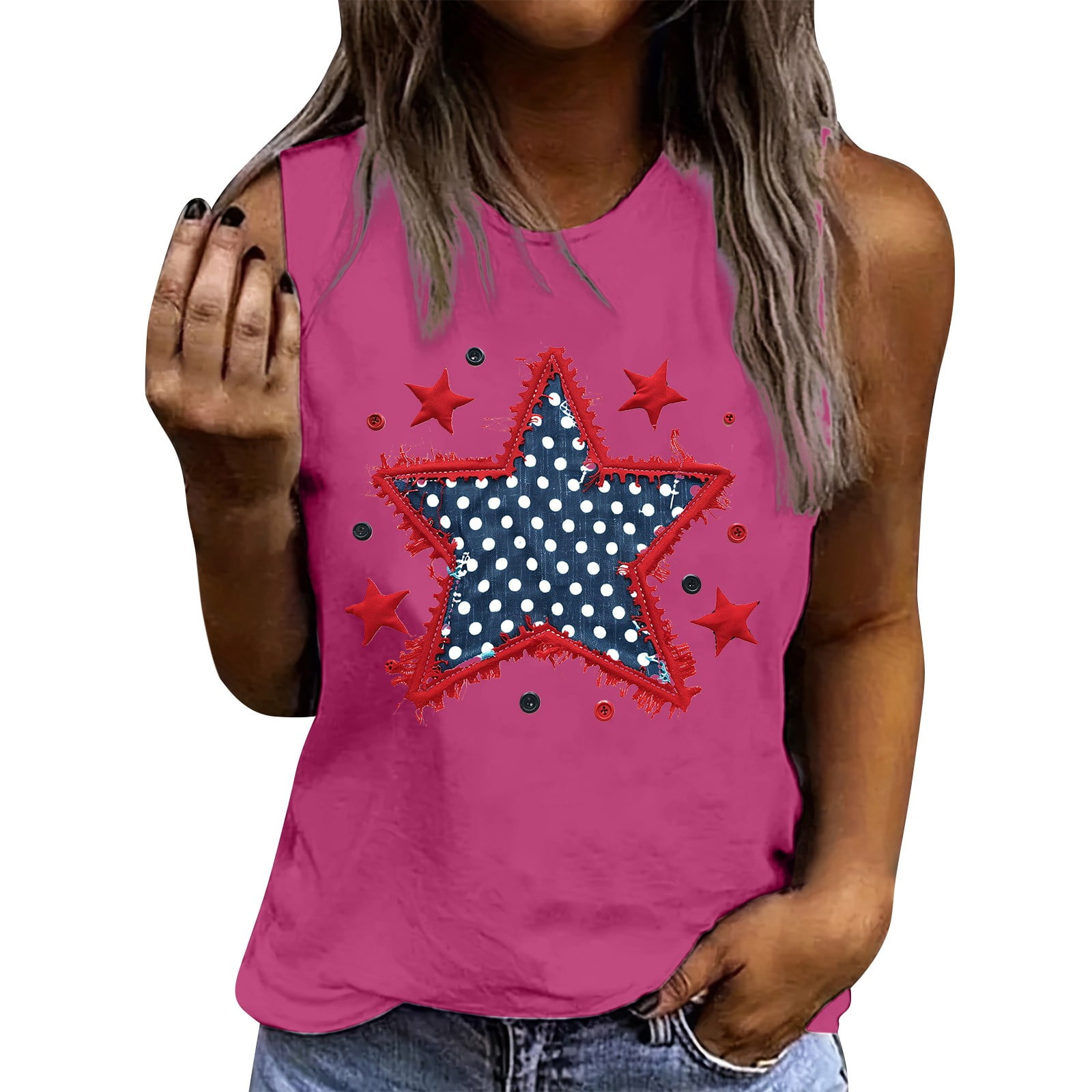 Afelkas Women's Patriotic Star Tank Tops USA Polka Dot Graphic ...
