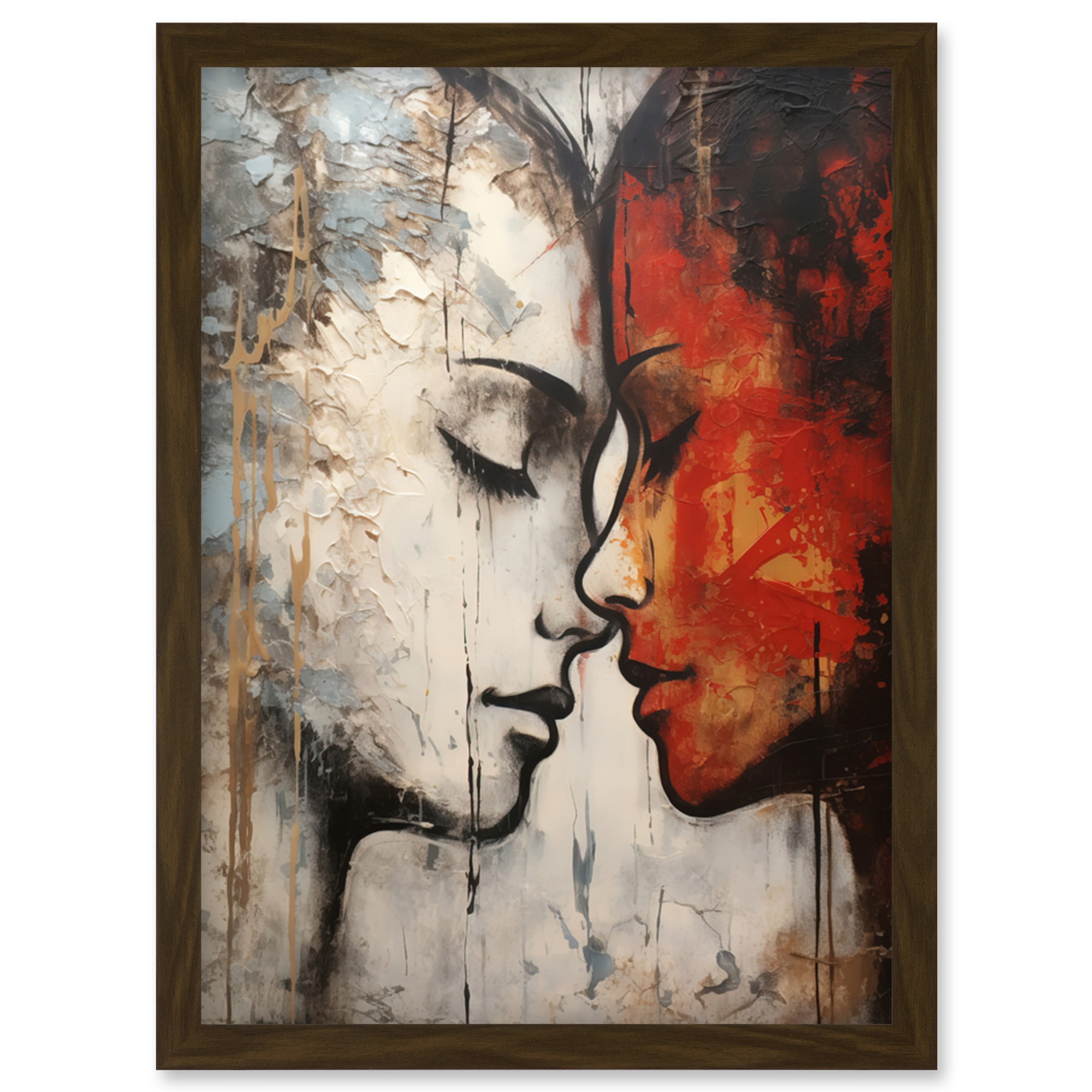 Affection Thick Paint Oil Painting Red Bold Blue Gay Lovers Emotional ...