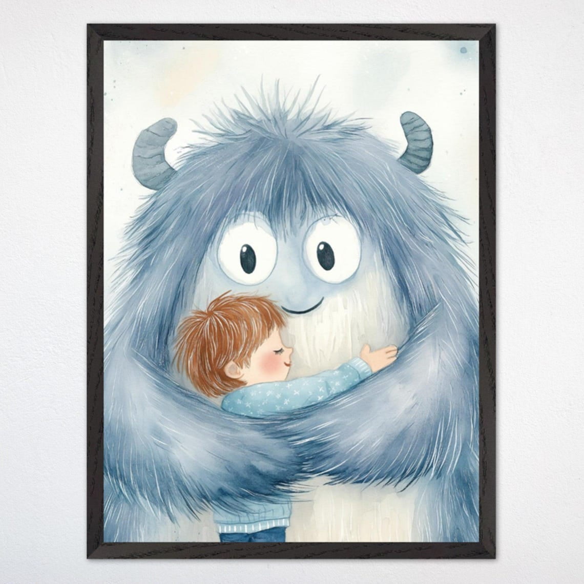 Affectionate Arctic Monster Wall Art, Framed Kids Room Decor, Blue ...