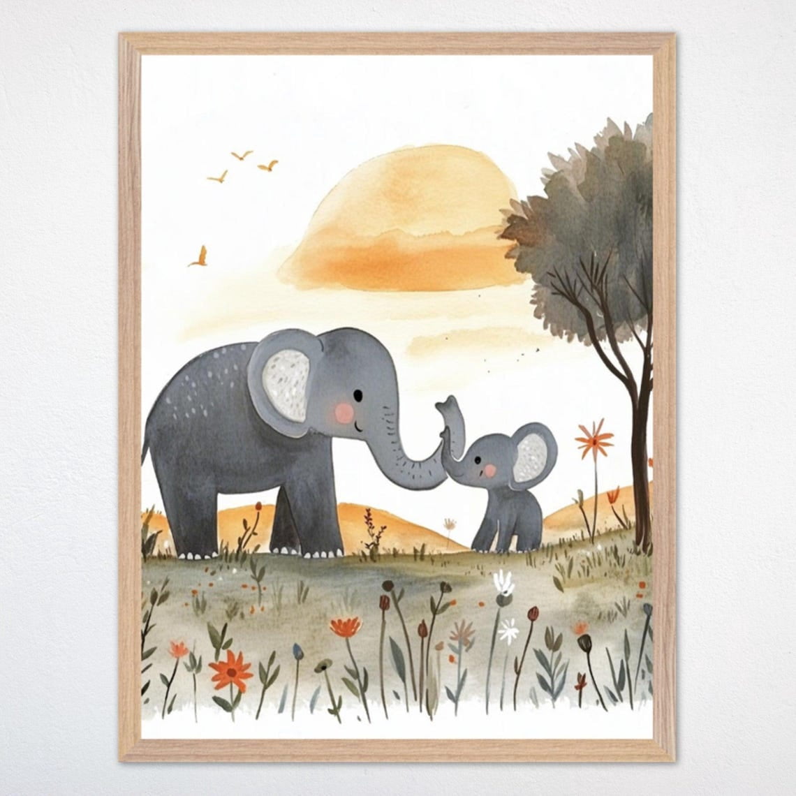 Affectionate Elephant Safari Nursery Wall Art, African Savannah Animals ...